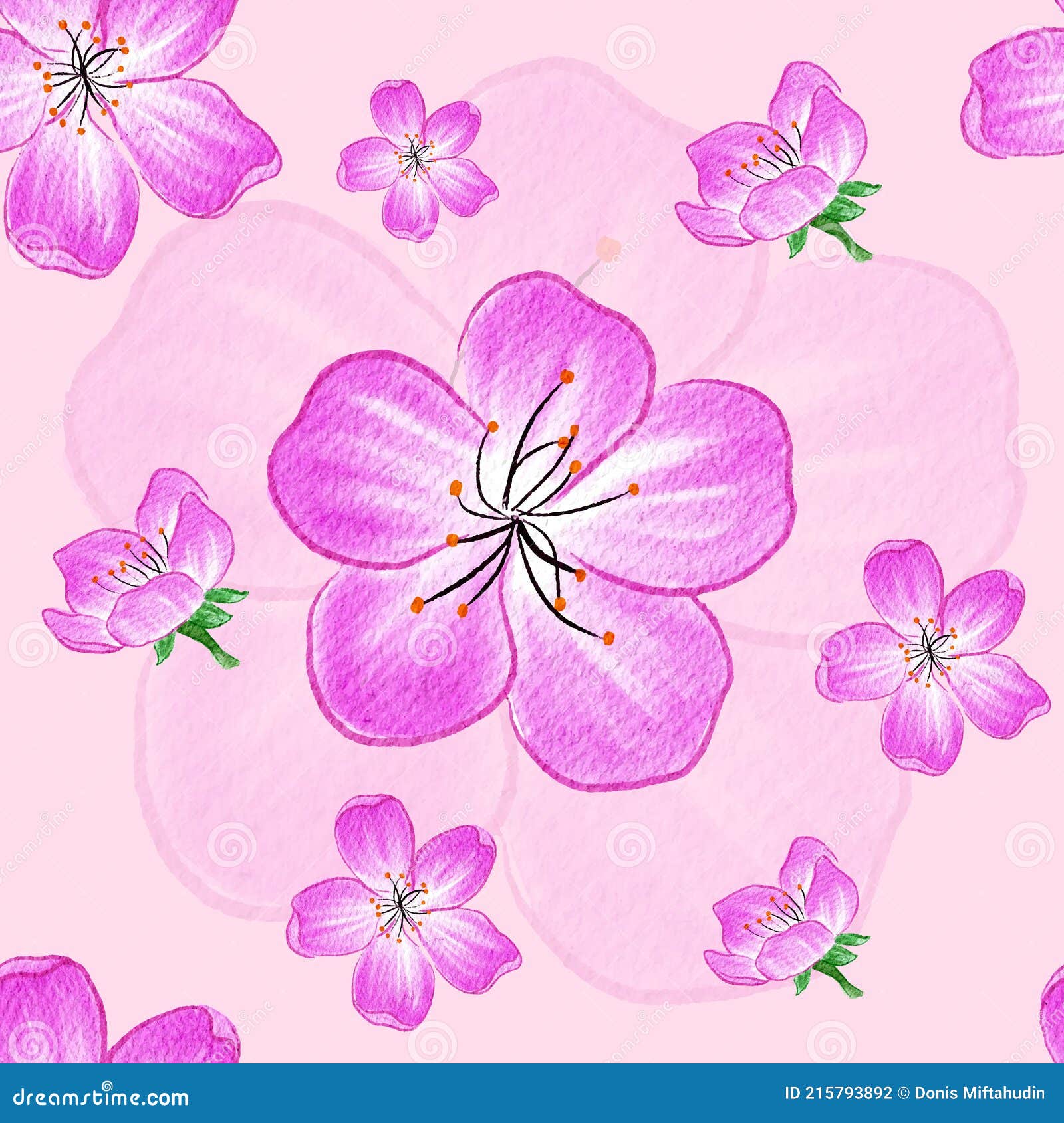 Pink Cherry Blossom Seamless Pattern Stock Vector - Illustration of ...