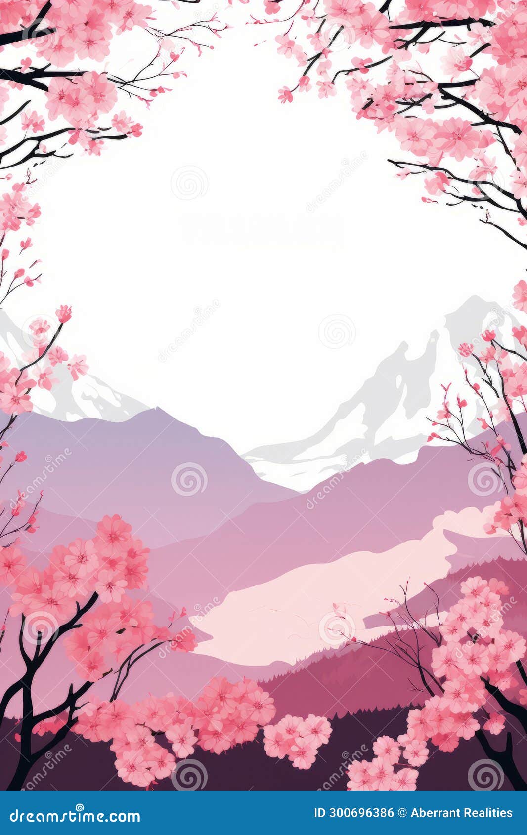Pink Cherry Blossom Trees with Mountains in the Background Stock ...