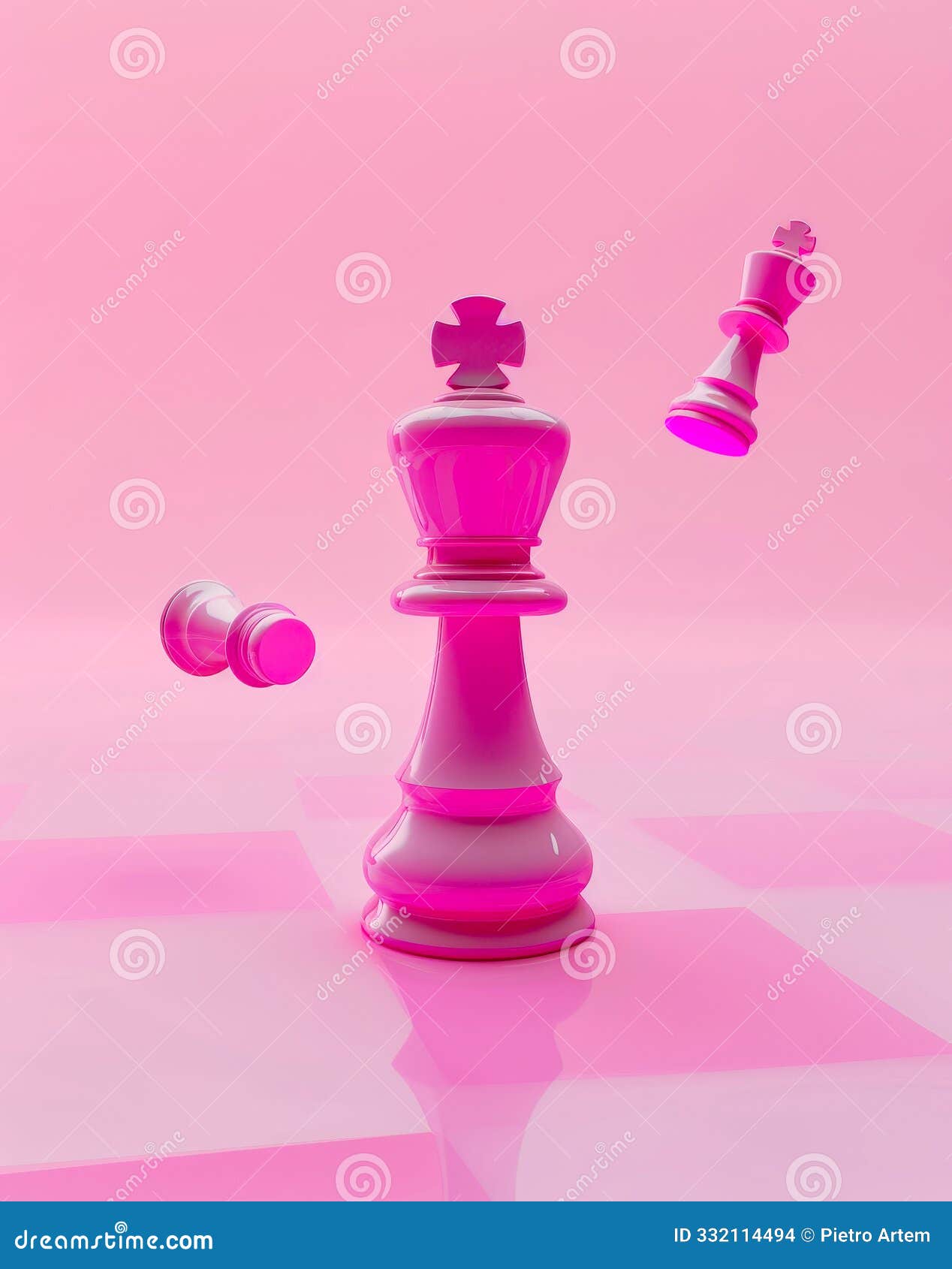 Pink Chess King Standing Victorious on a Pink Board Stock Photo - Image ...