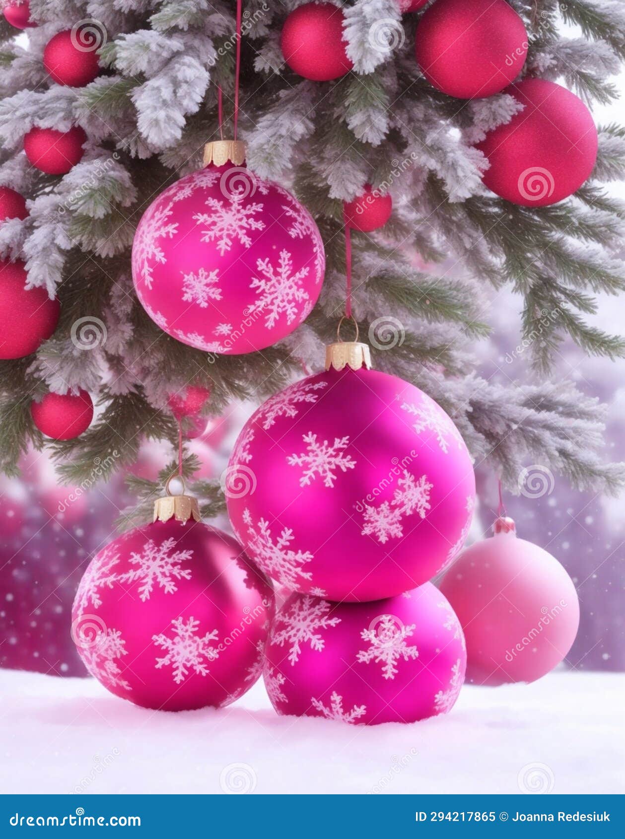 Pink Christmas Background with Baubles and Place for Text Stock ...