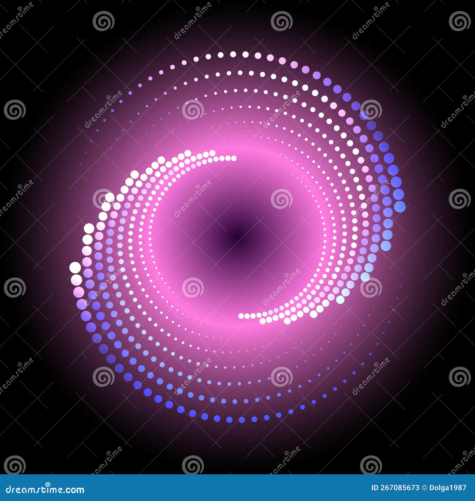 Pink Circle of Dotted Halftones with Neon Glow on a Black Background ...