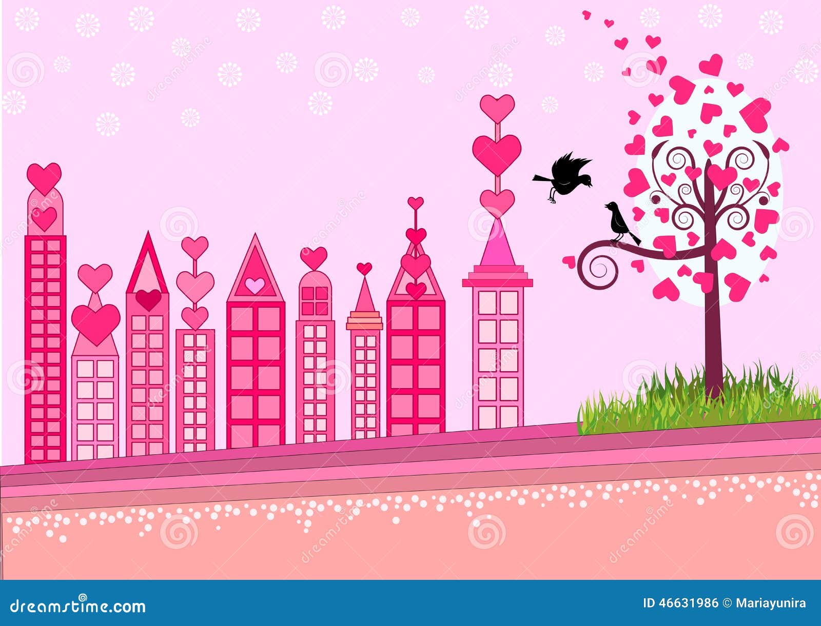 Pink City stock illustration. Illustration of bird, drawing - 46631986