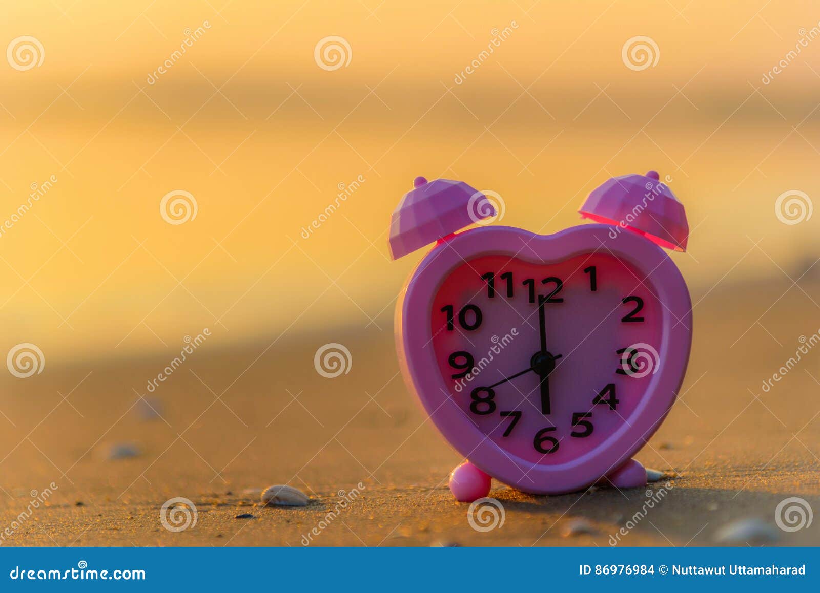 Pink Clock on the Beach at Sunset. Summer Vacation Travel Stock Photo ...