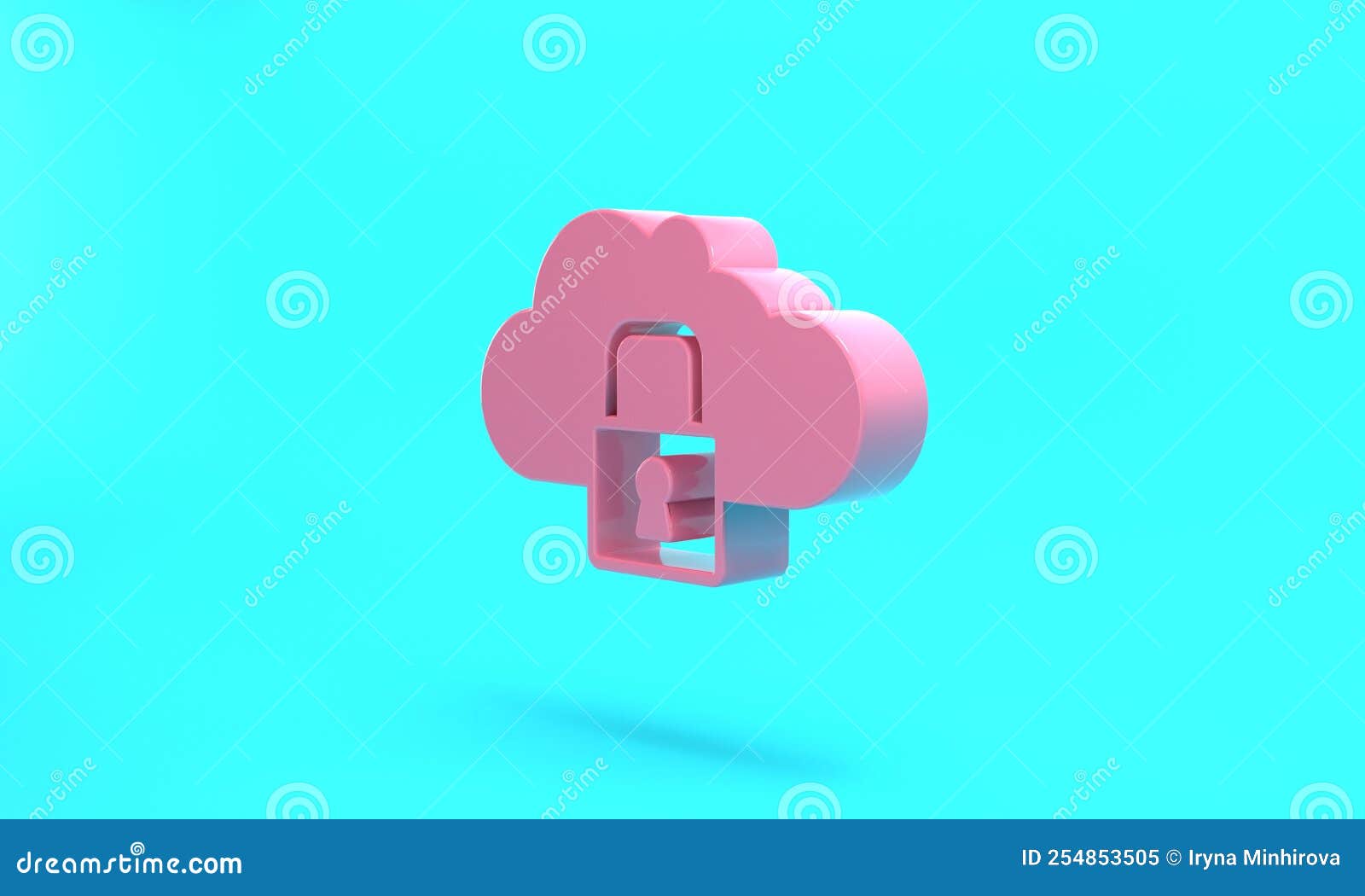 Pink Cloud Computing Lock Icon Isolated on Turquoise Blue Background ...