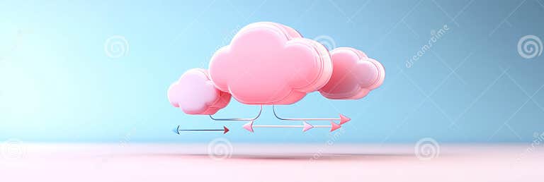 Pink Cloud Icons Connected by Arrows Symbolizing Data Connection ...