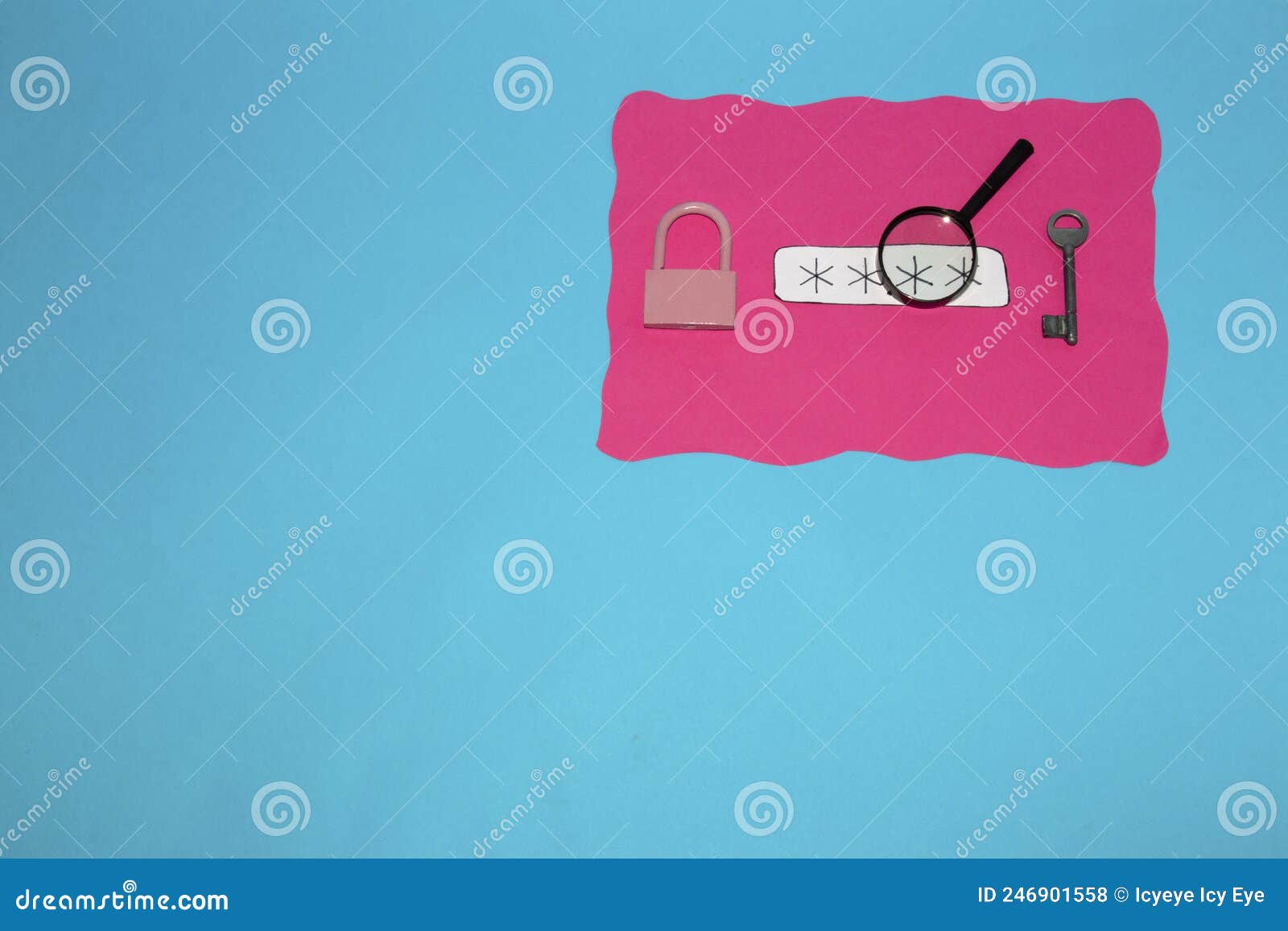 Pink Cloud with Password, Magnifying Glass Key and Padlock on Blue ...
