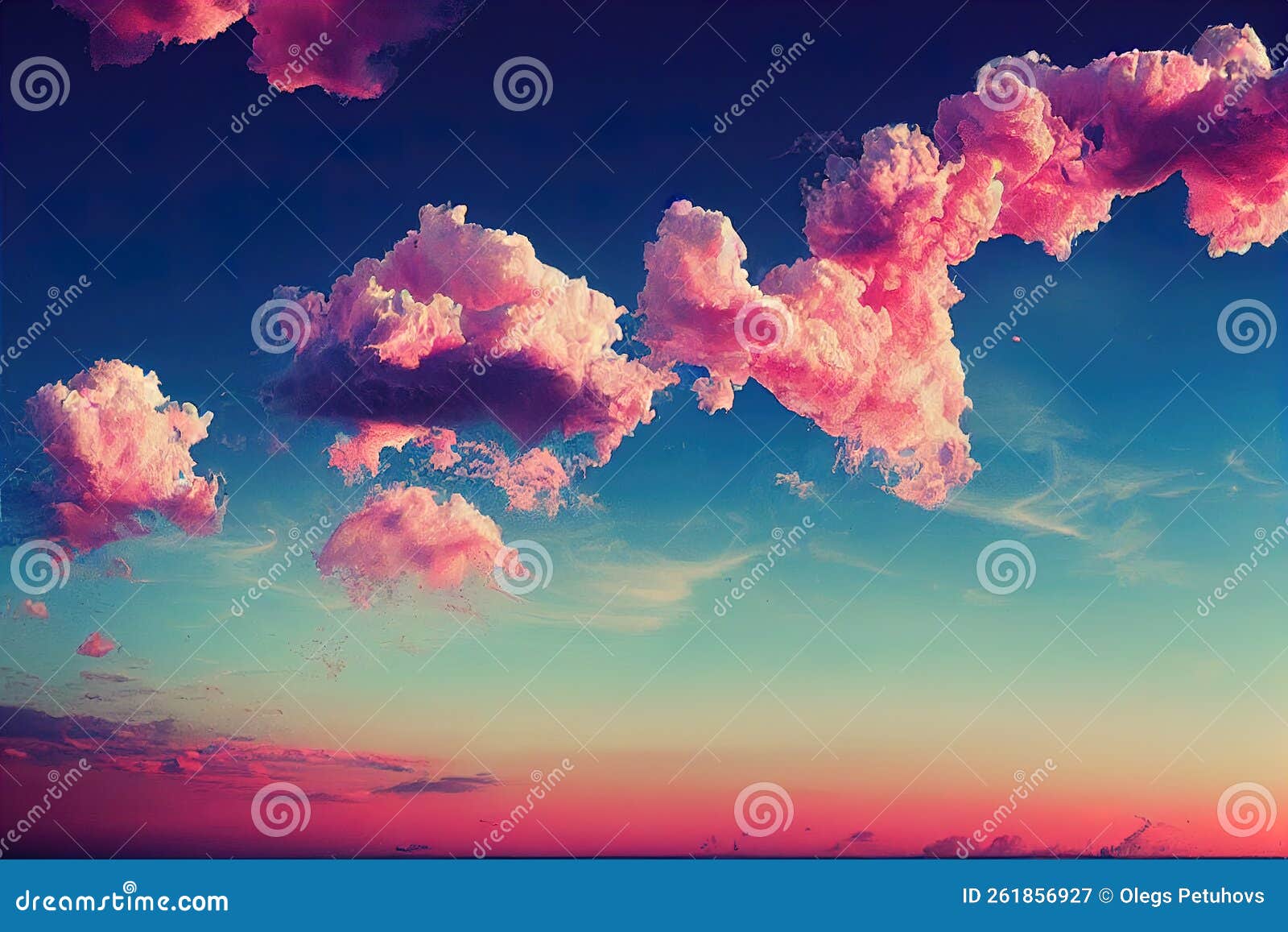 A Pink Cloud is in the Sky Above a Blue Sky with Pink Clouds and a Pink ...
