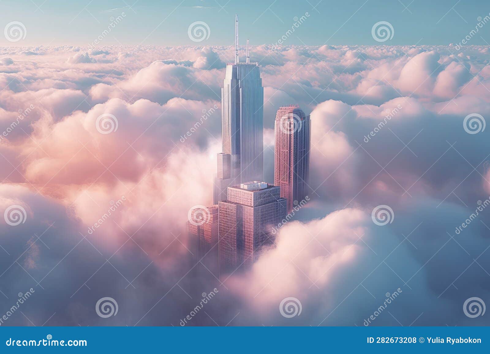 Pink Clouds Skyscraper. Generate Ai Stock Illustration - Illustration ...