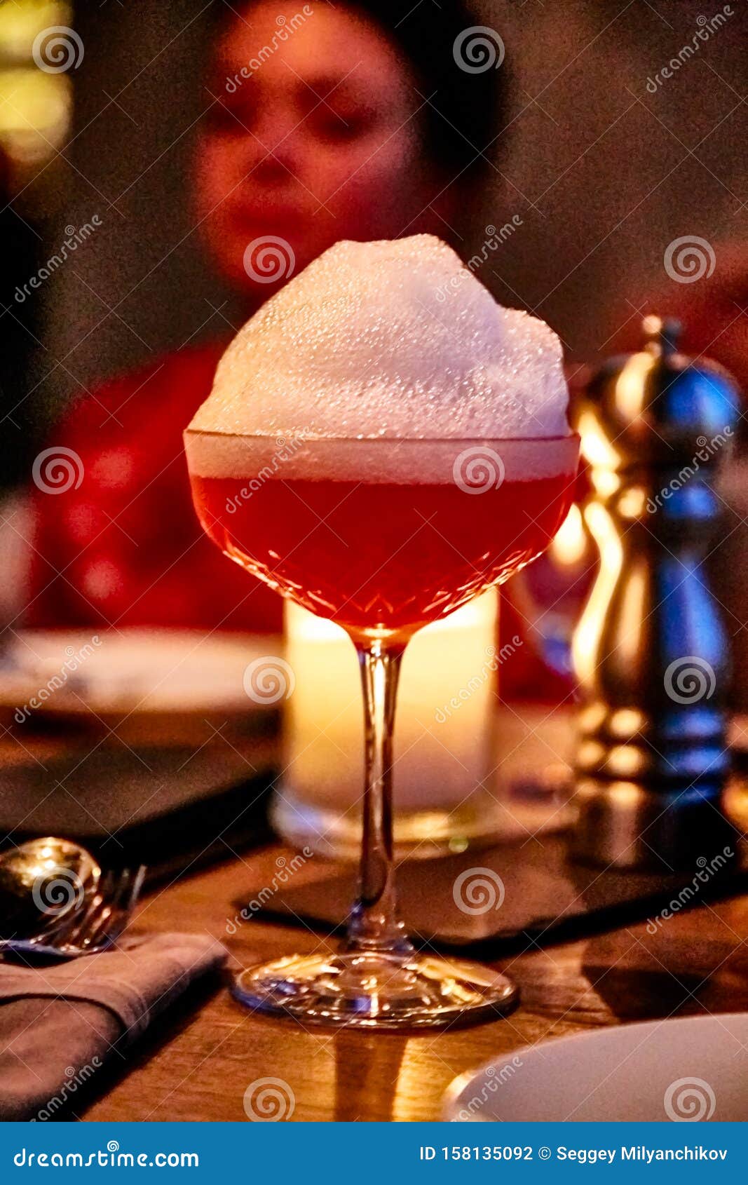 Pink Cocktail with a Foam Cap Stock Photo - Image of foam, dark: 158135092