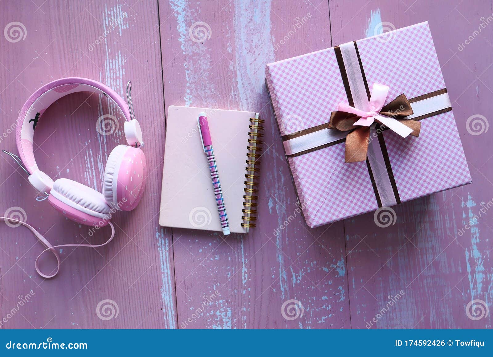 Pink Color Gift Box and Notepad on Table Stock Photo - Image of notepad ...