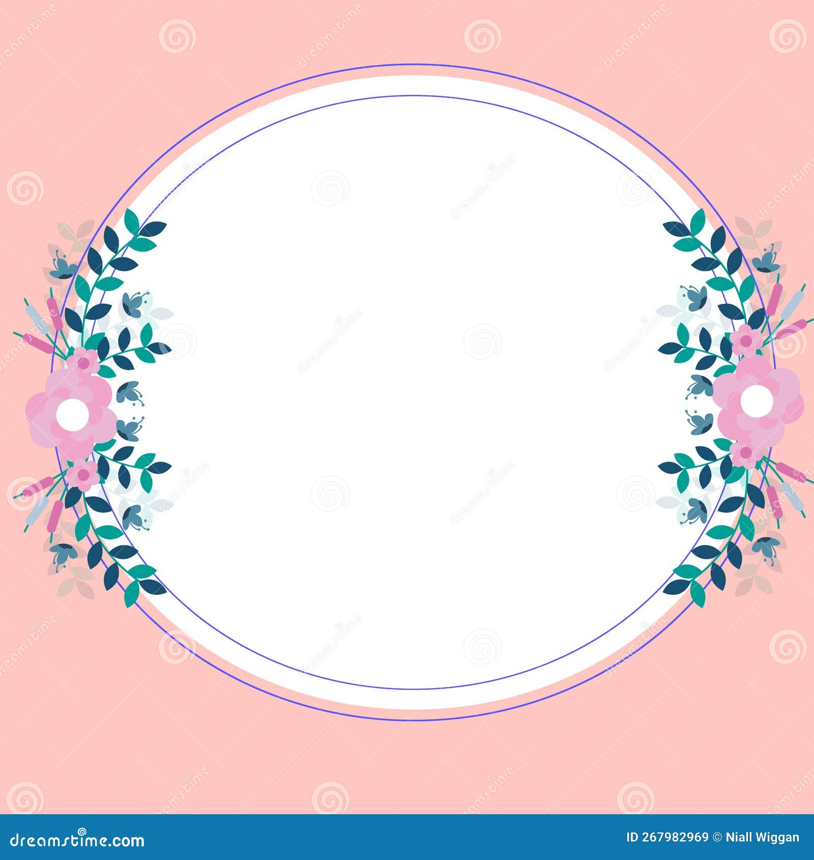 Circle Shape Pink Color. Text Frame Surrounded with Assorted Flowers ...