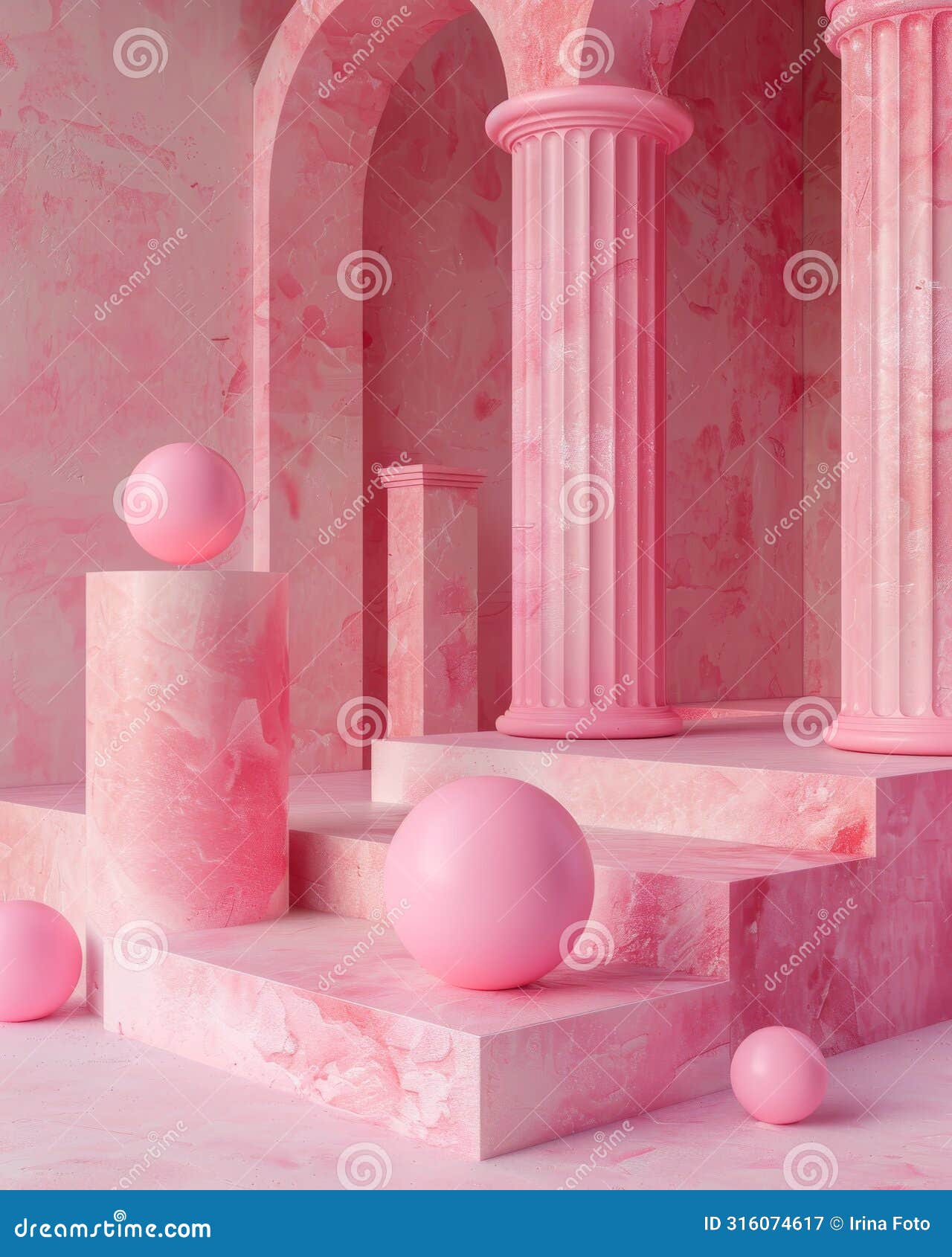 Pink Columns and Arches with Abstract Elements Stock Image - Image of ...