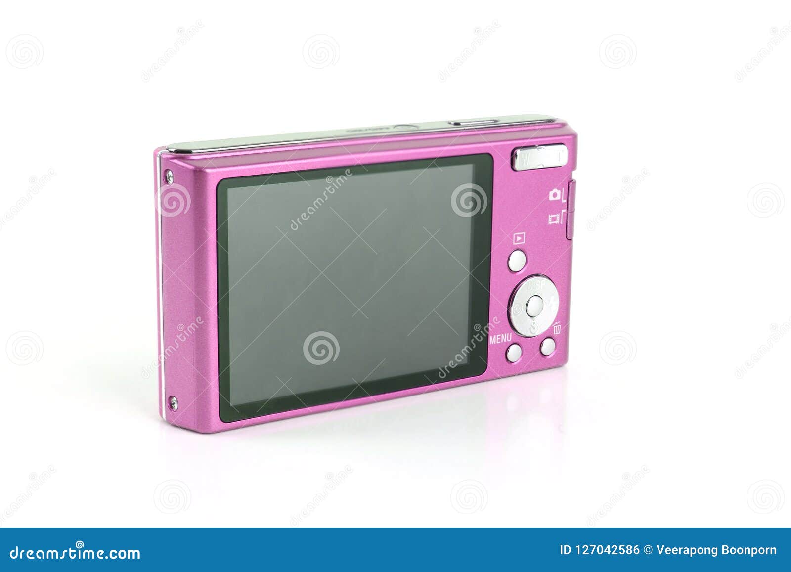 Pink Compact Digital Camera on White Background Stock Photo - Image of ...
