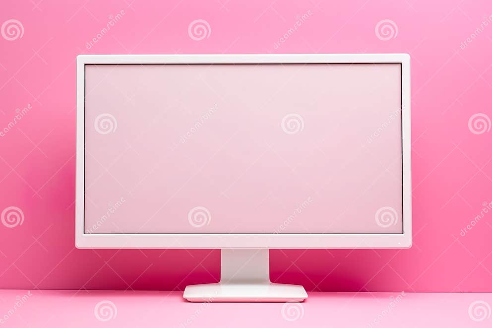Pink Computer with Empty Screen on Pink Background Stock Illustration ...