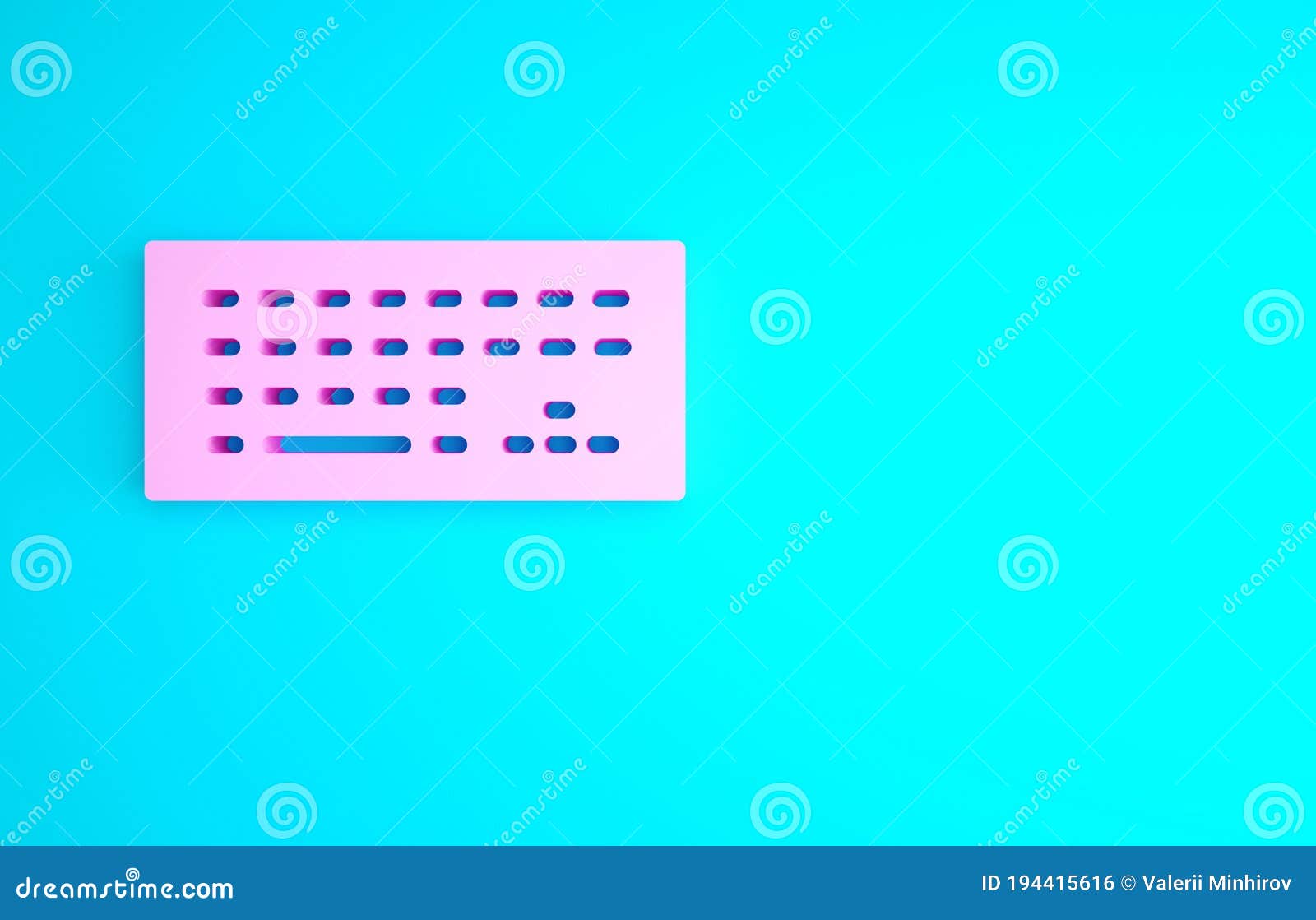 Pink Computer Keyboard Icon Isolated on Blue Background. PC Component ...