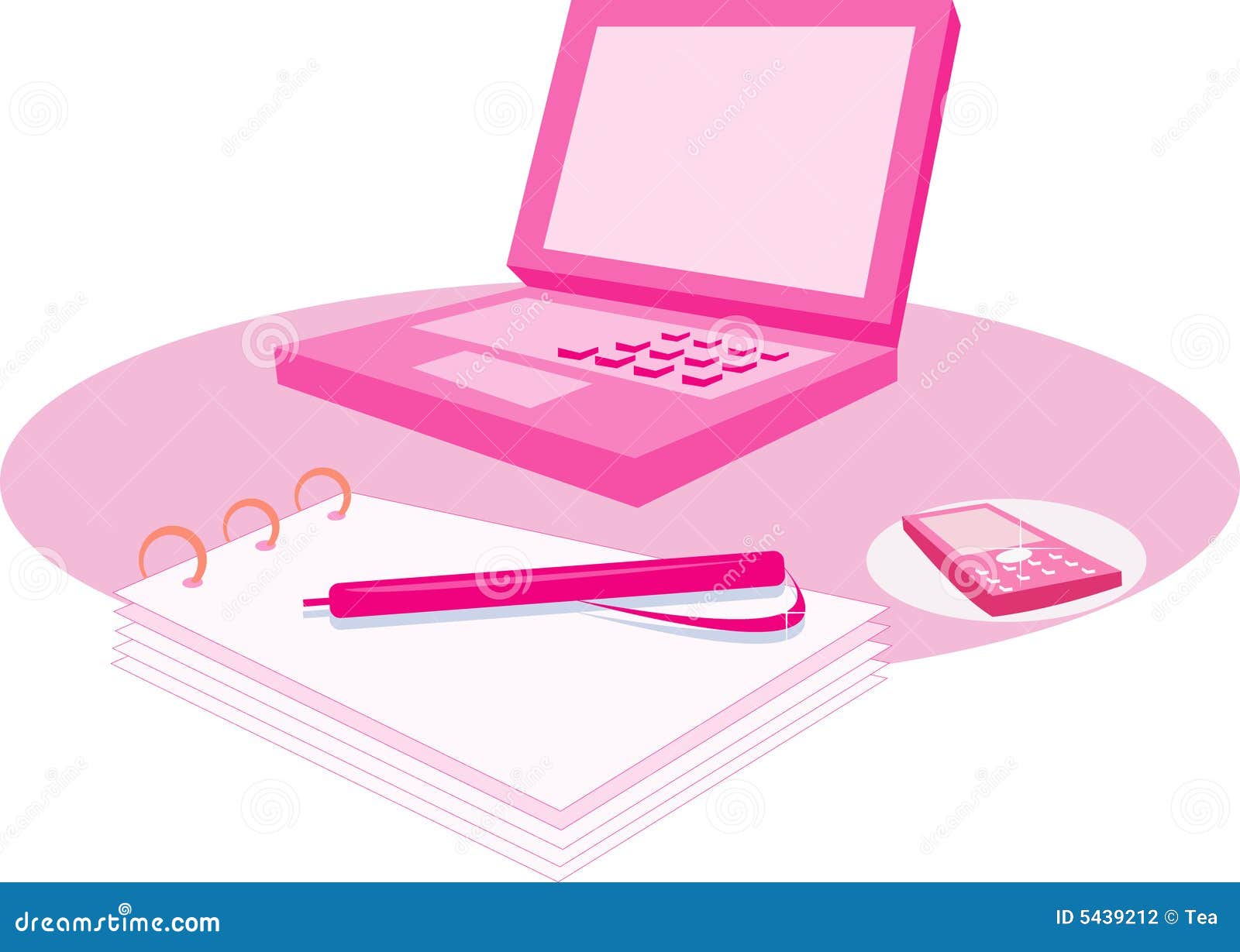 Pink computer and notepad stock vector. Illustration of white - 5439212