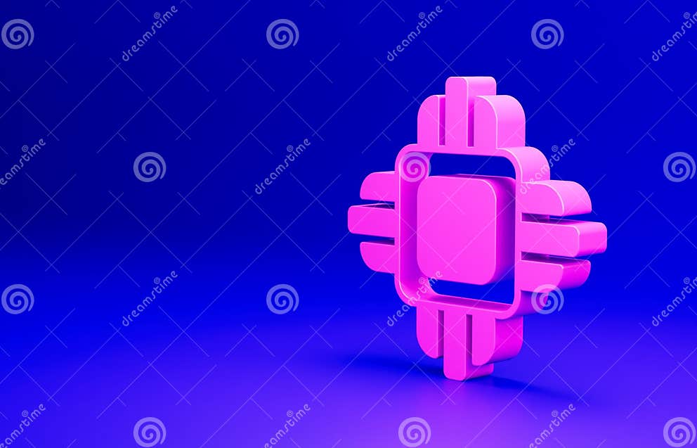 Pink Computer Processor With Microcircuits Cpu Icon Isolated On Blue Background Chip Or Cpu