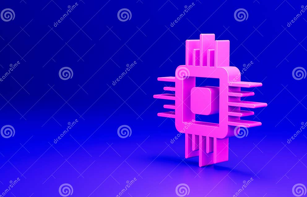 Pink Computer Processor with Microcircuits CPU Icon Isolated on Blue Background. Chip or Cpu ...