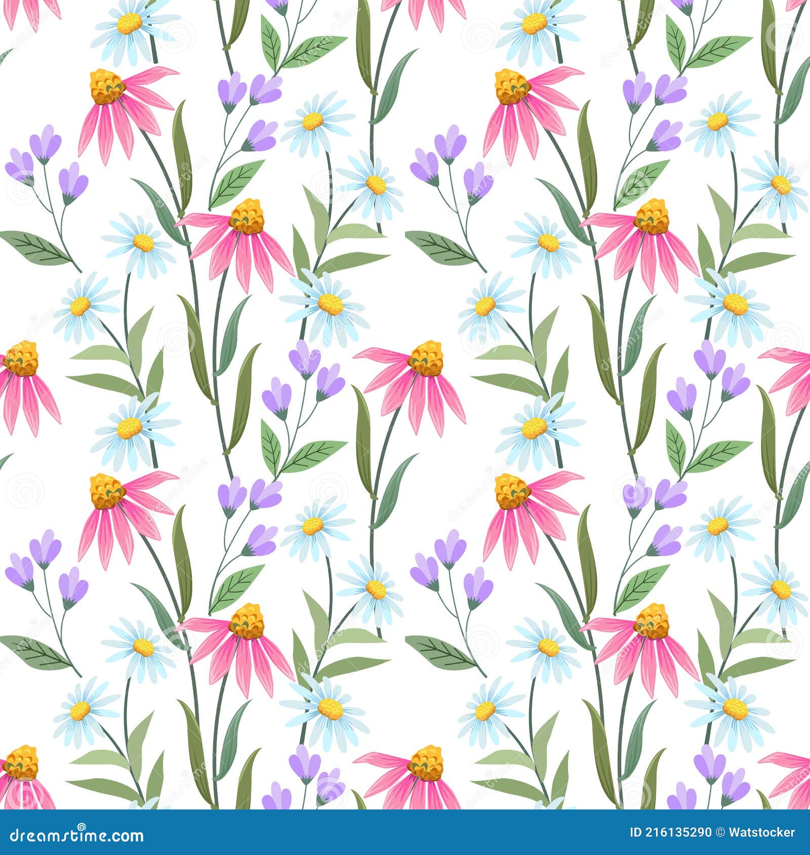 Pink Cone Flowers Seamless Pattern. Stock Vector - Illustration of ...