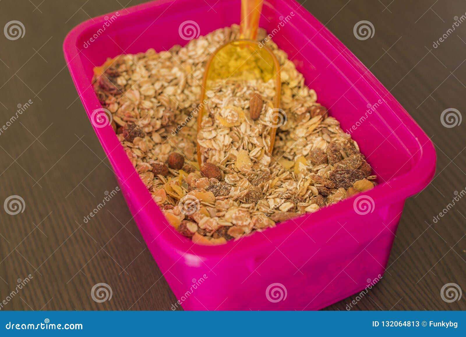 Pink Container with Oatmeal and Nuts Stock Image - Image of oatmeal ...