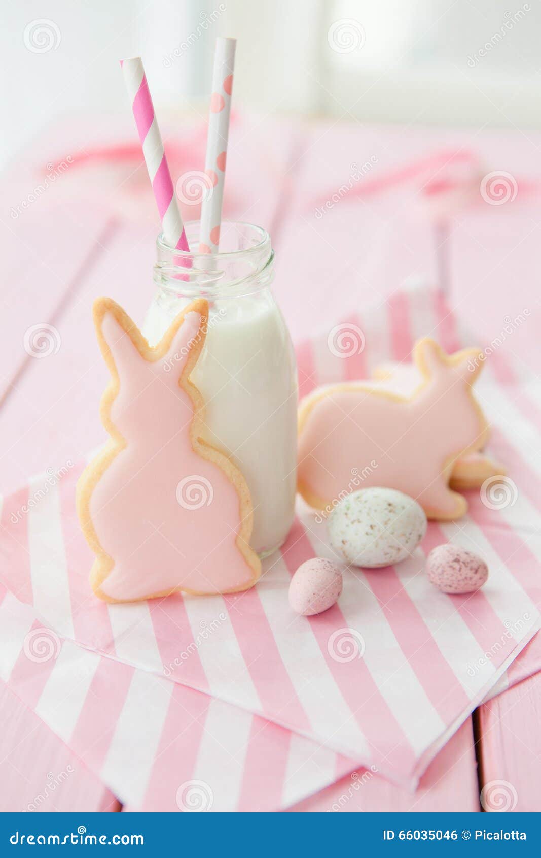Pink cookies and milk stock photo. Image of coated, pink - 66035046
