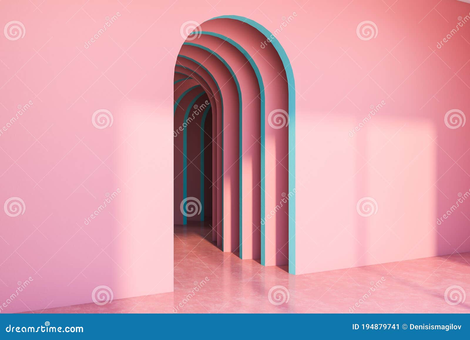 Pink Corridor with Arched Doorway Stock Illustration - Illustration of ...