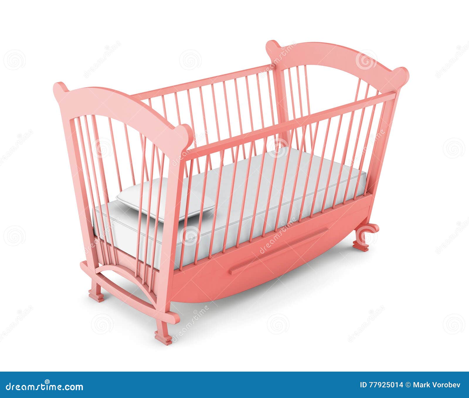 Pink Cot Bed Isolated on White Background. 3d Rendering Stock ...