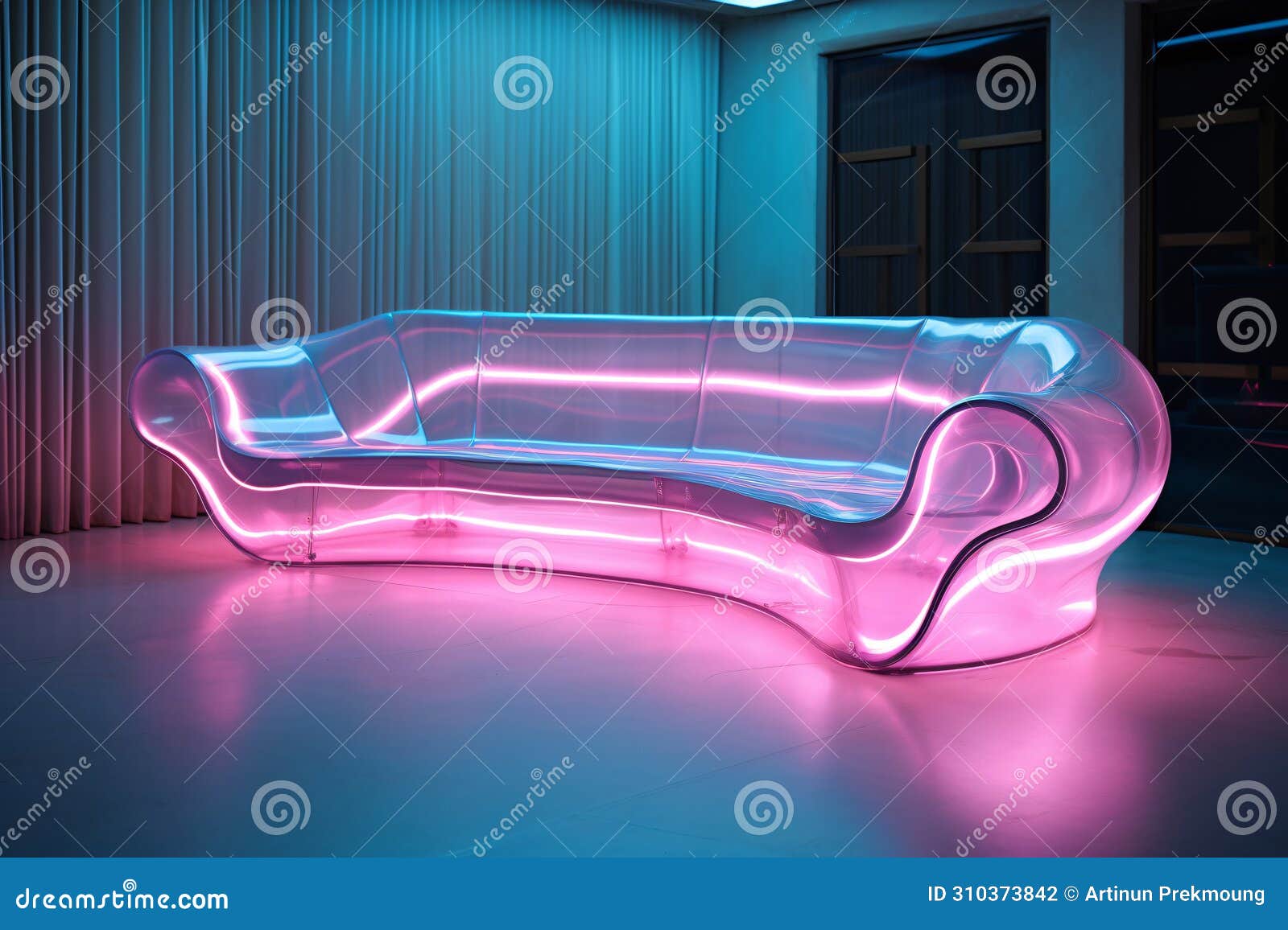 A Pink Couch with Neon Lights on it. the Couch is in a Room with Walls ...
