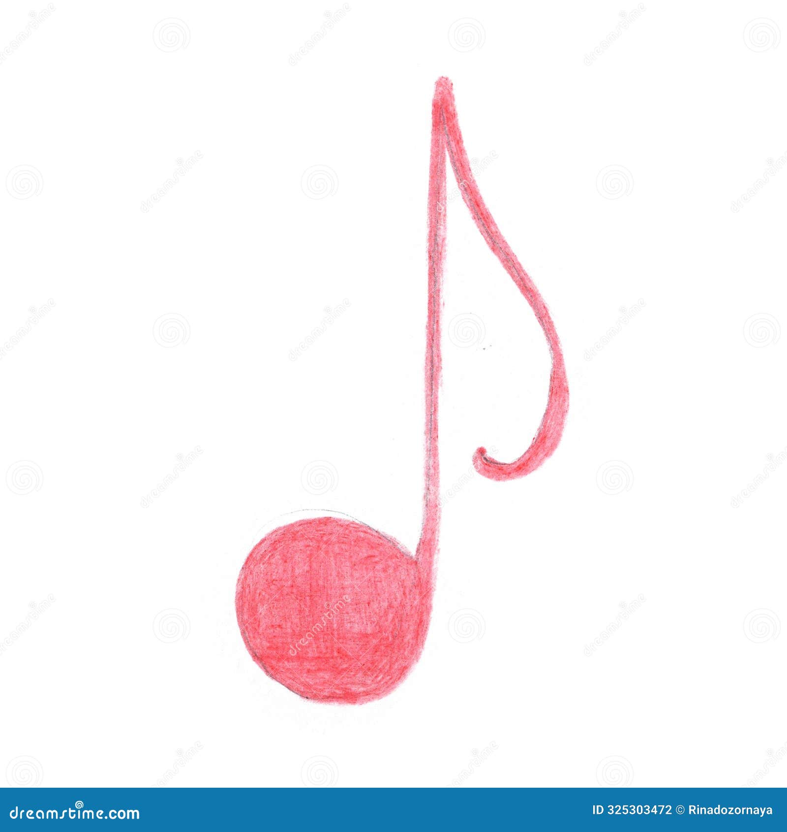 Pink Crayon Drawing of a Quaver Note on a White Background for Musical ...