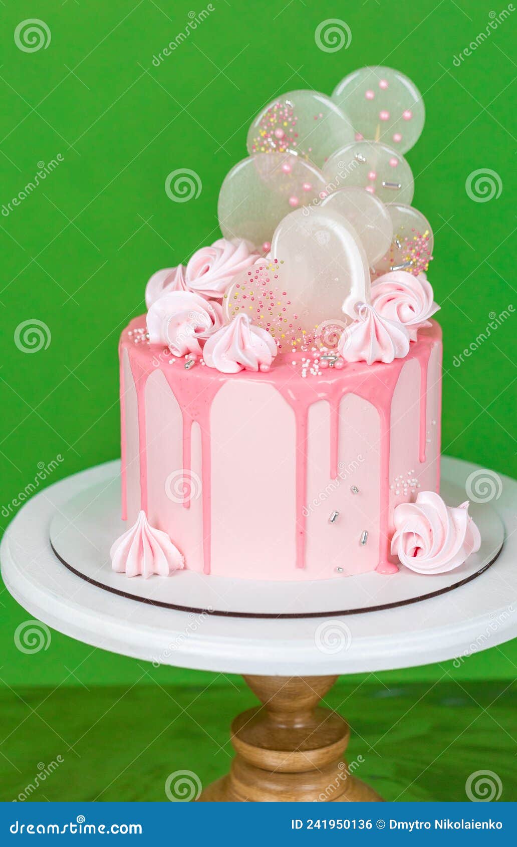 Pink Cream Cheese Cake with Chocolate Chip Gouges Decorated with ...