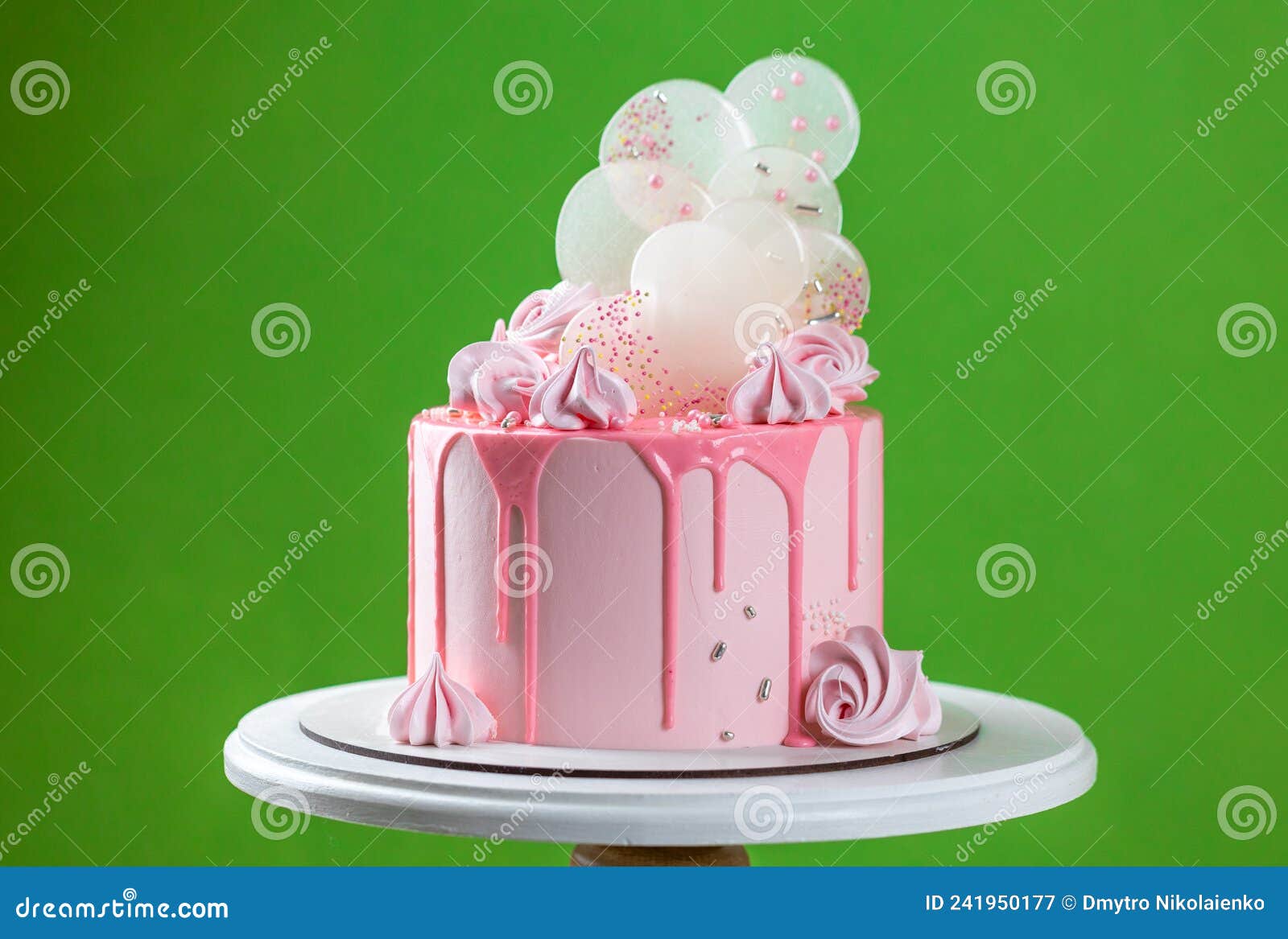 Pink Cream Cheese Cake with Chocolate Chip Gouges Decorated with ...