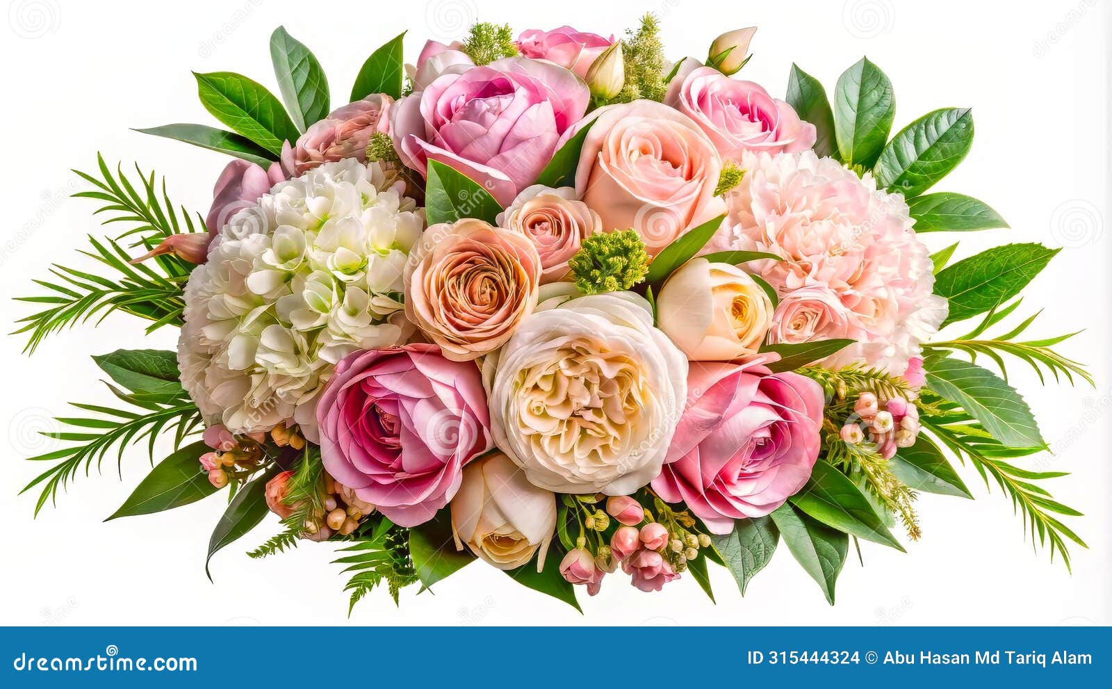 Pink and Cream Flower Bouquet, Isolated on White Background Stock Photo ...