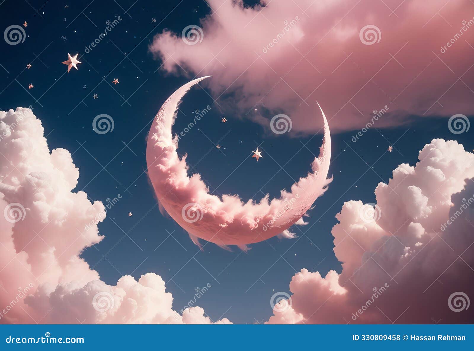 A Pink Crescent Moon with Stars Stock Illustration - Illustration of ...