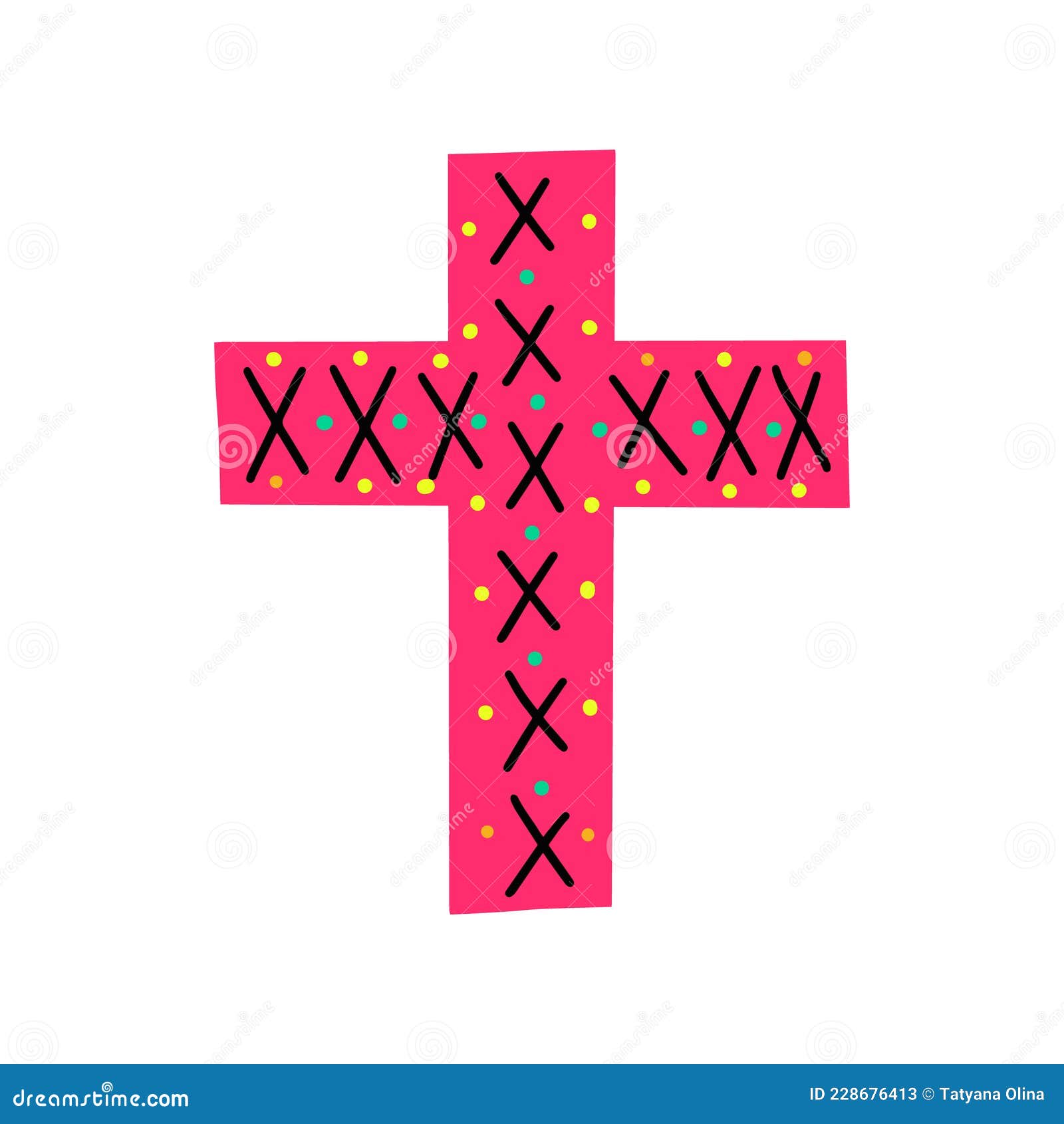 Pink Cross with a Pattern on a White Background. Vector Illustration ...