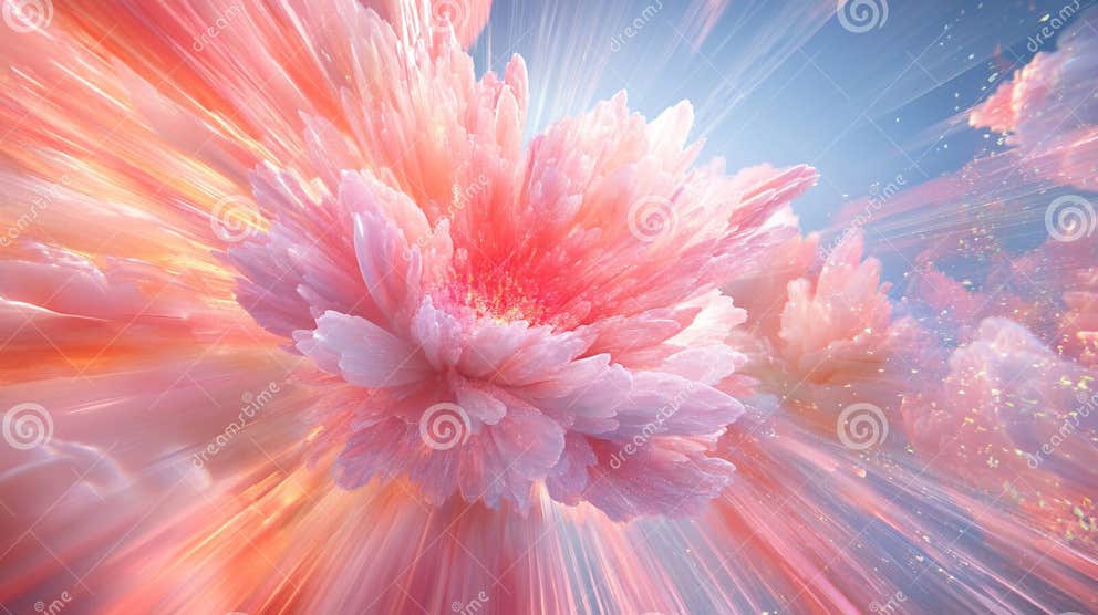 Pink Crystal Flower Exploding in Radiant Light Stock Illustration ...