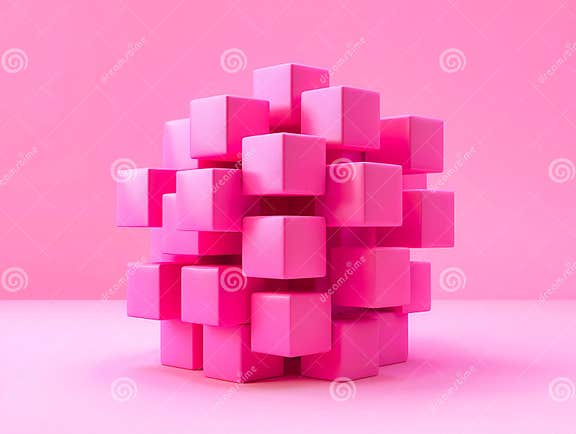 Pink Cube Abstract Sculpture on Pink Background Stock Photo - Image of ...