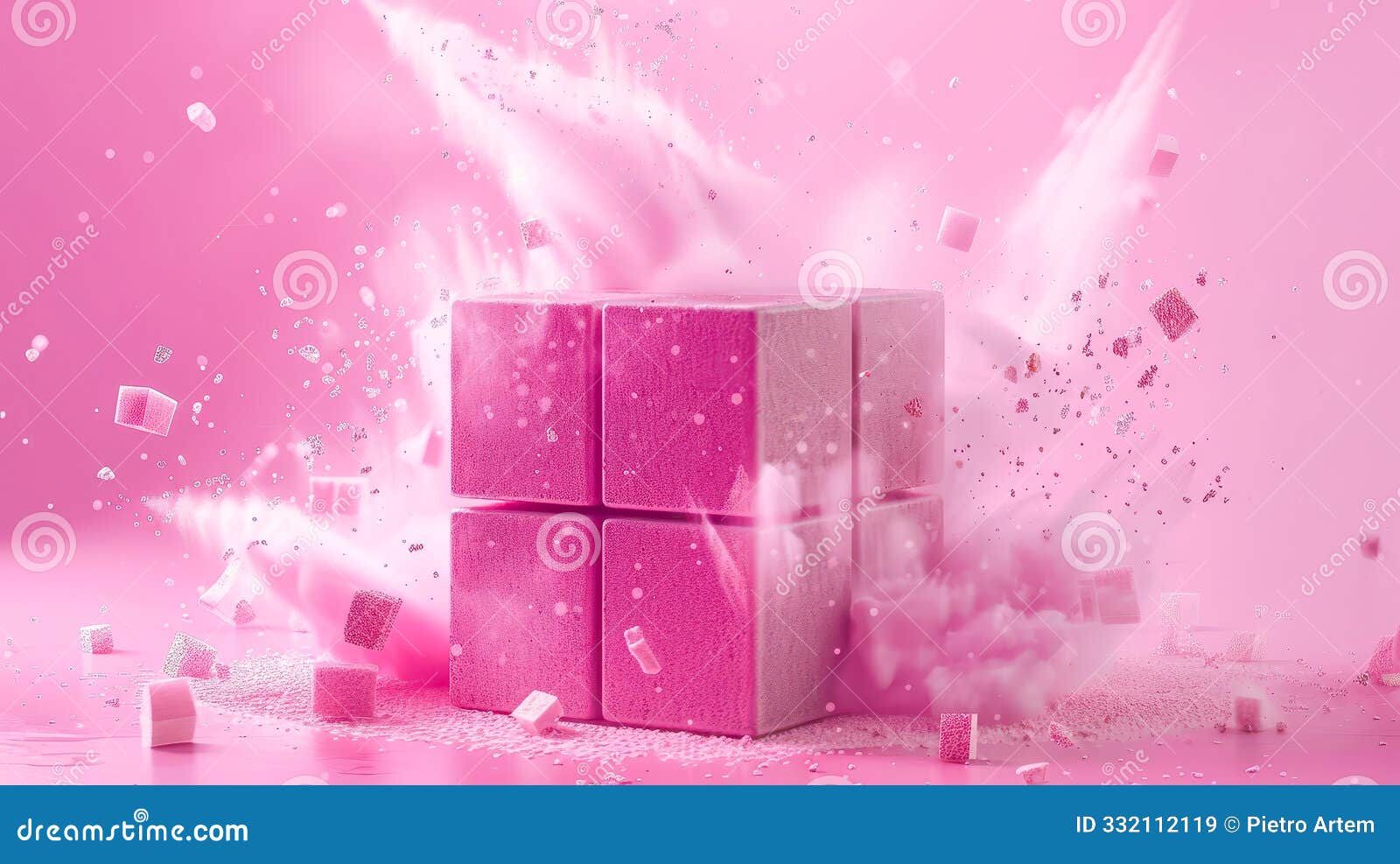 Pink Cube Explosion with Splashing Liquid Stock Image - Image of force ...
