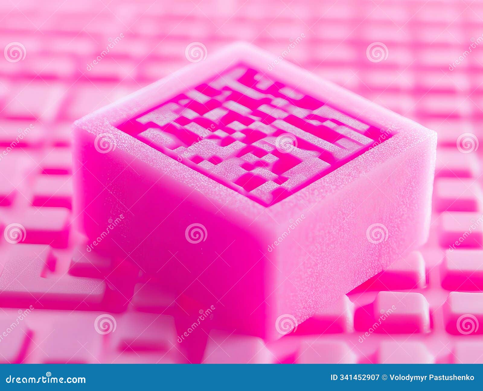 A Pink Cube with a Qr Code on it Sitting on a Keyboard Stock Image ...