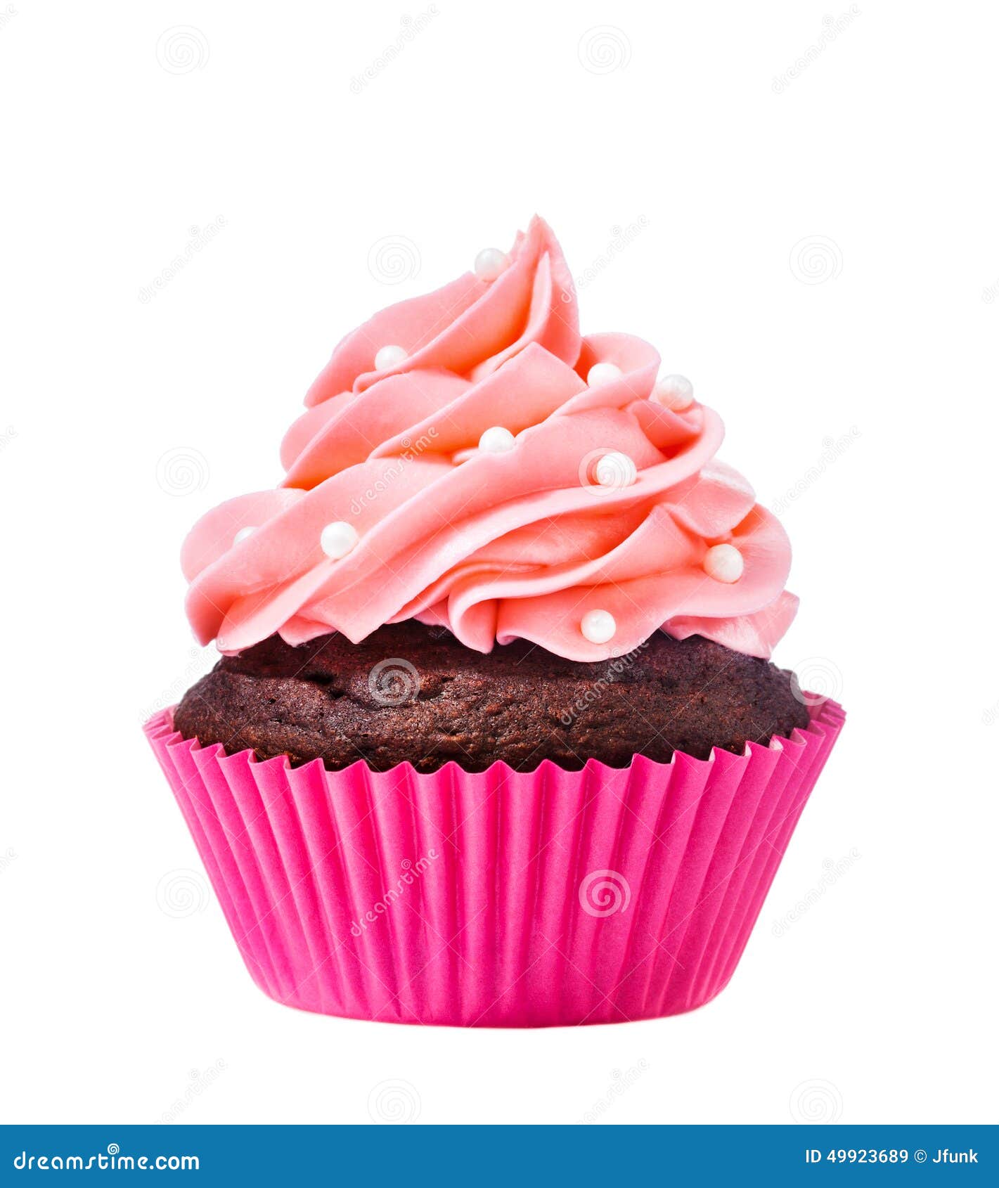 Pink Cupcake With Buttercream Frosting Over A Pink Background. Stock ...
