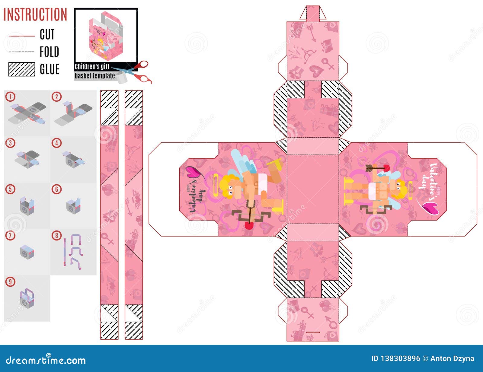 Pink Cupid Box Template in Flat Style Stock Illustration - Illustration ...
