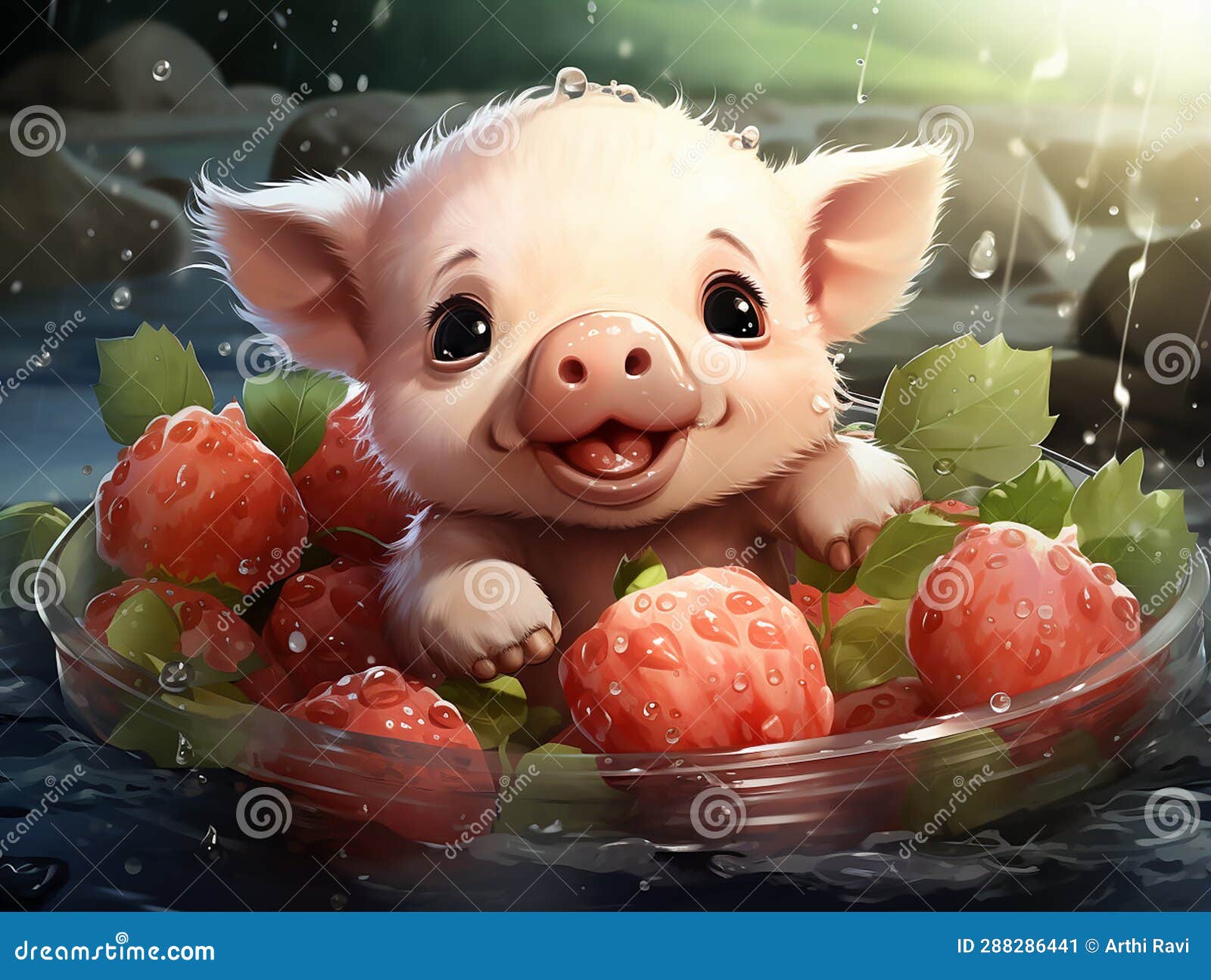 Pink Cute Pig Hiding in Watermelon Stock Illustration - Illustration of ...