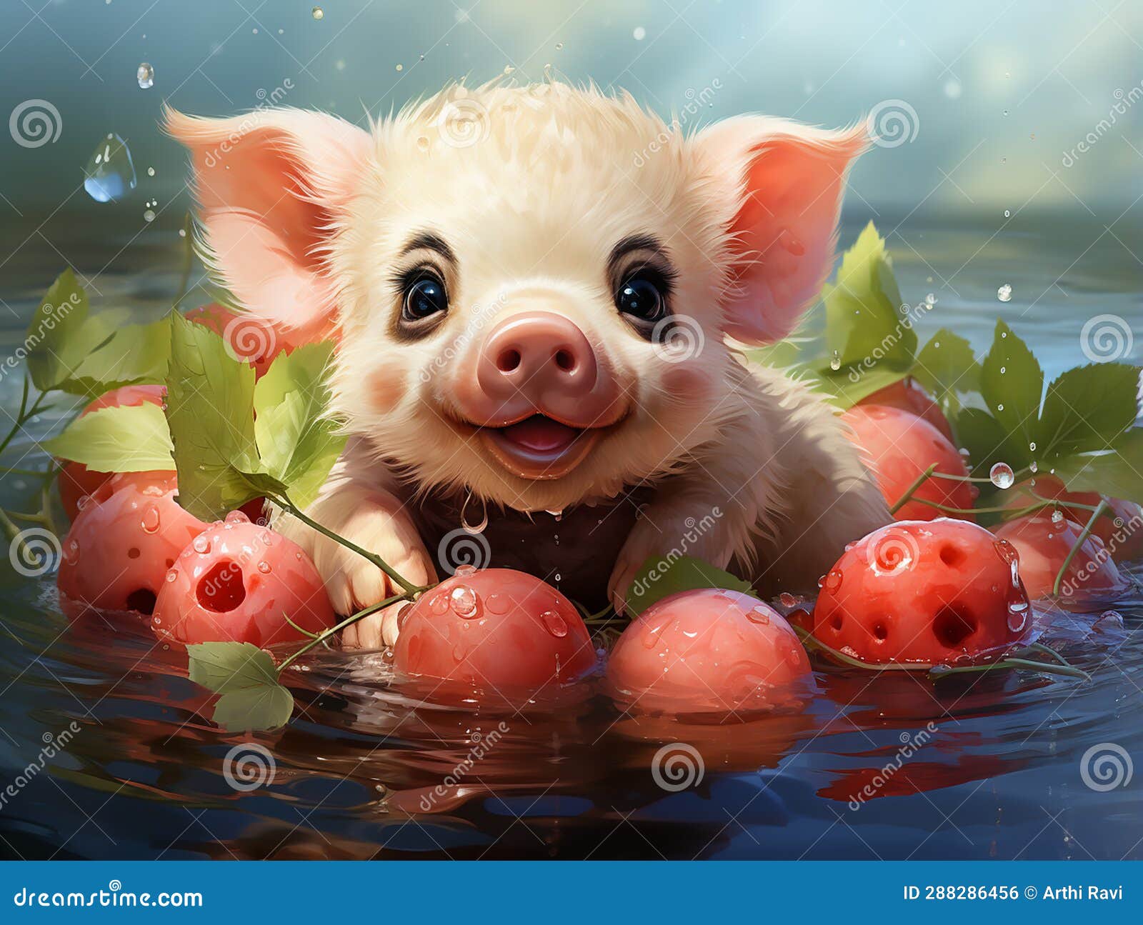 Pink Cute Pig Hiding in Watermelon Stock Illustration - Illustration of ...