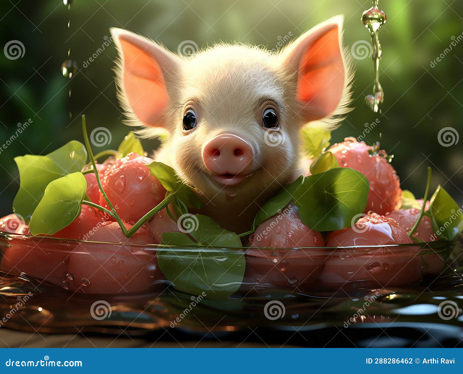 Pink Cute Pig Hiding in Watermelon Stock Illustration - Illustration of ...