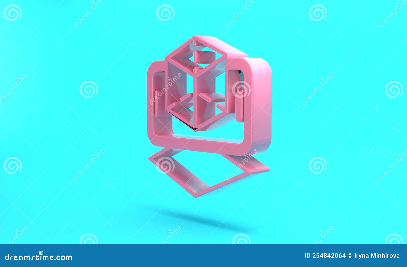 Pink 3d Modeling Icon Isolated on Turquoise Blue Background. Augmented ...