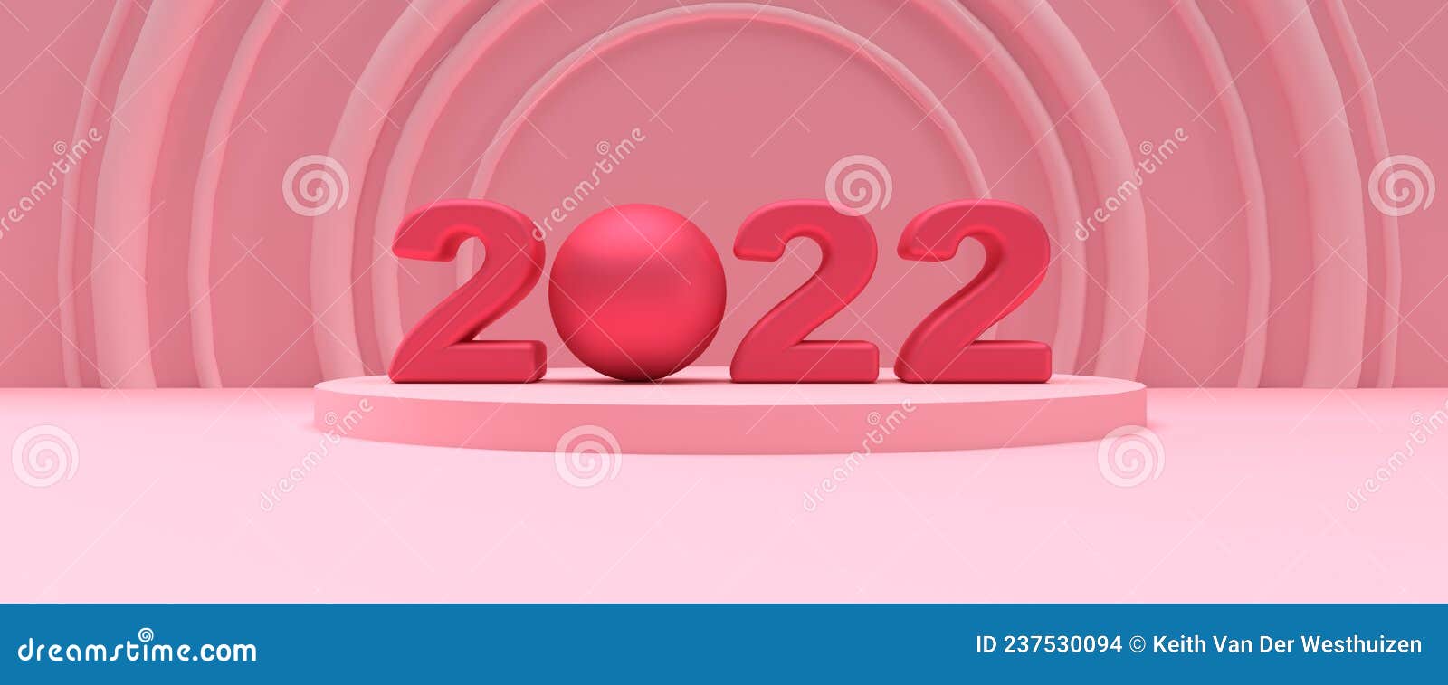 Pink 2022 3D Rendered on a Podium in Front of a Pink Wall with Rings ...