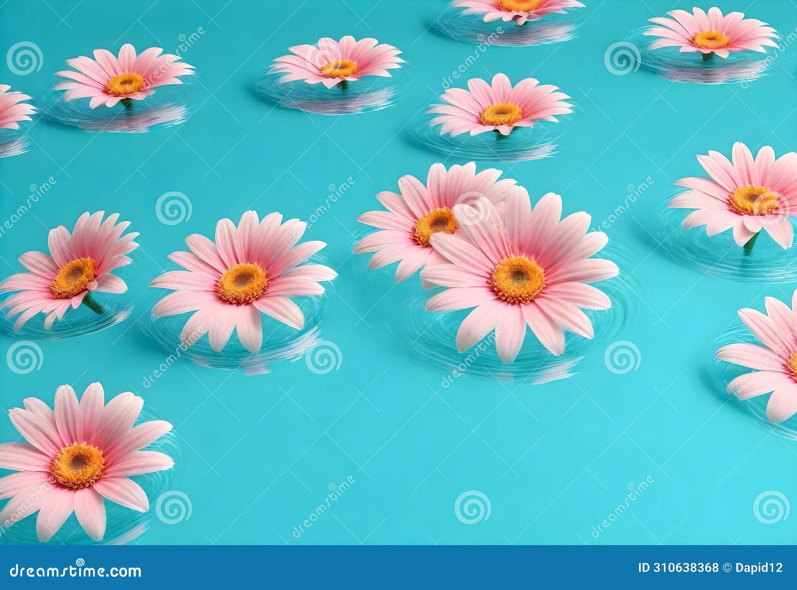 Pink Daisy Flowers Floating in Water on a Blue Surface Stock ...