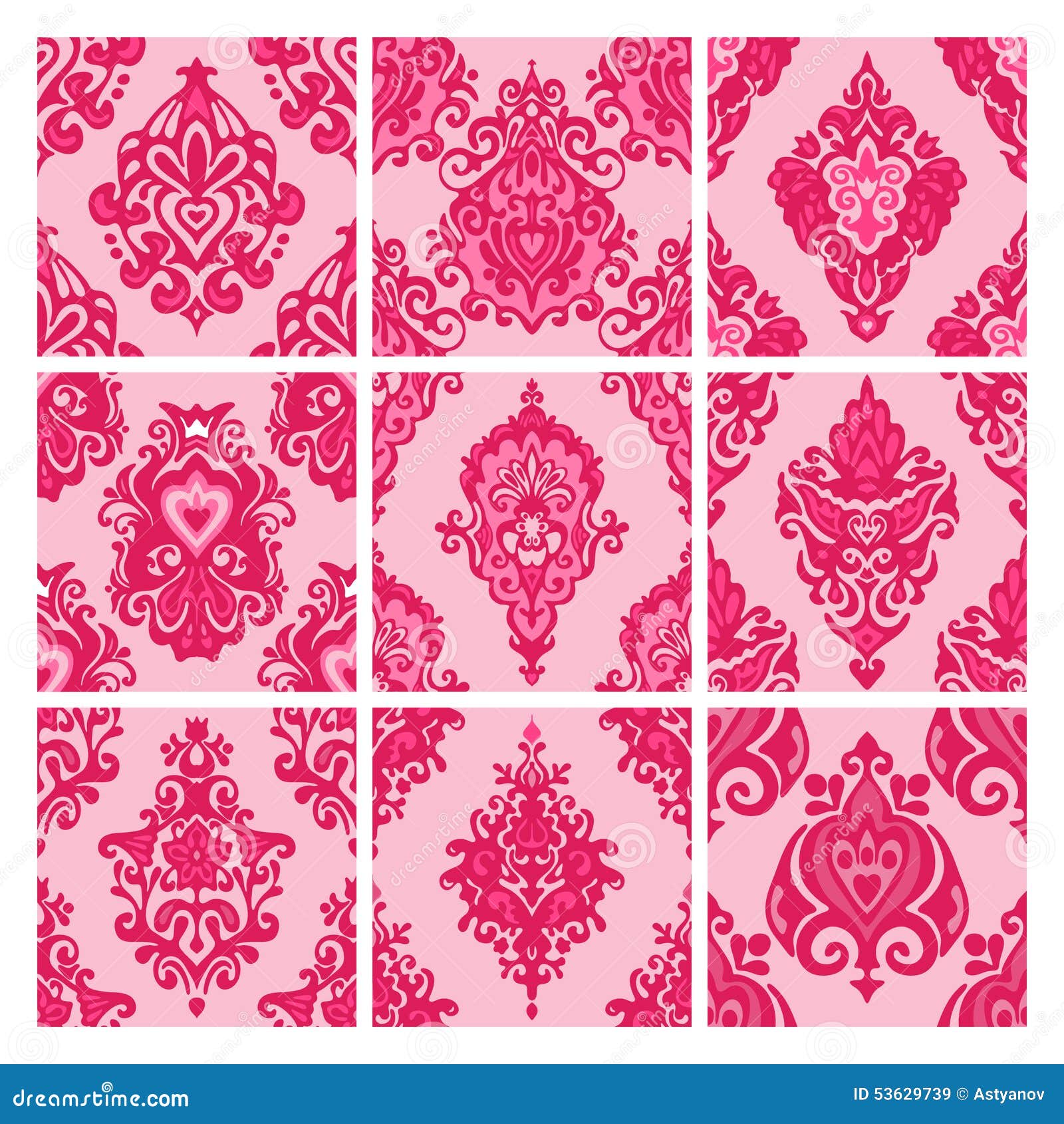 Pink Damask Seamless Design Set Stock Vector - Illustration of design ...