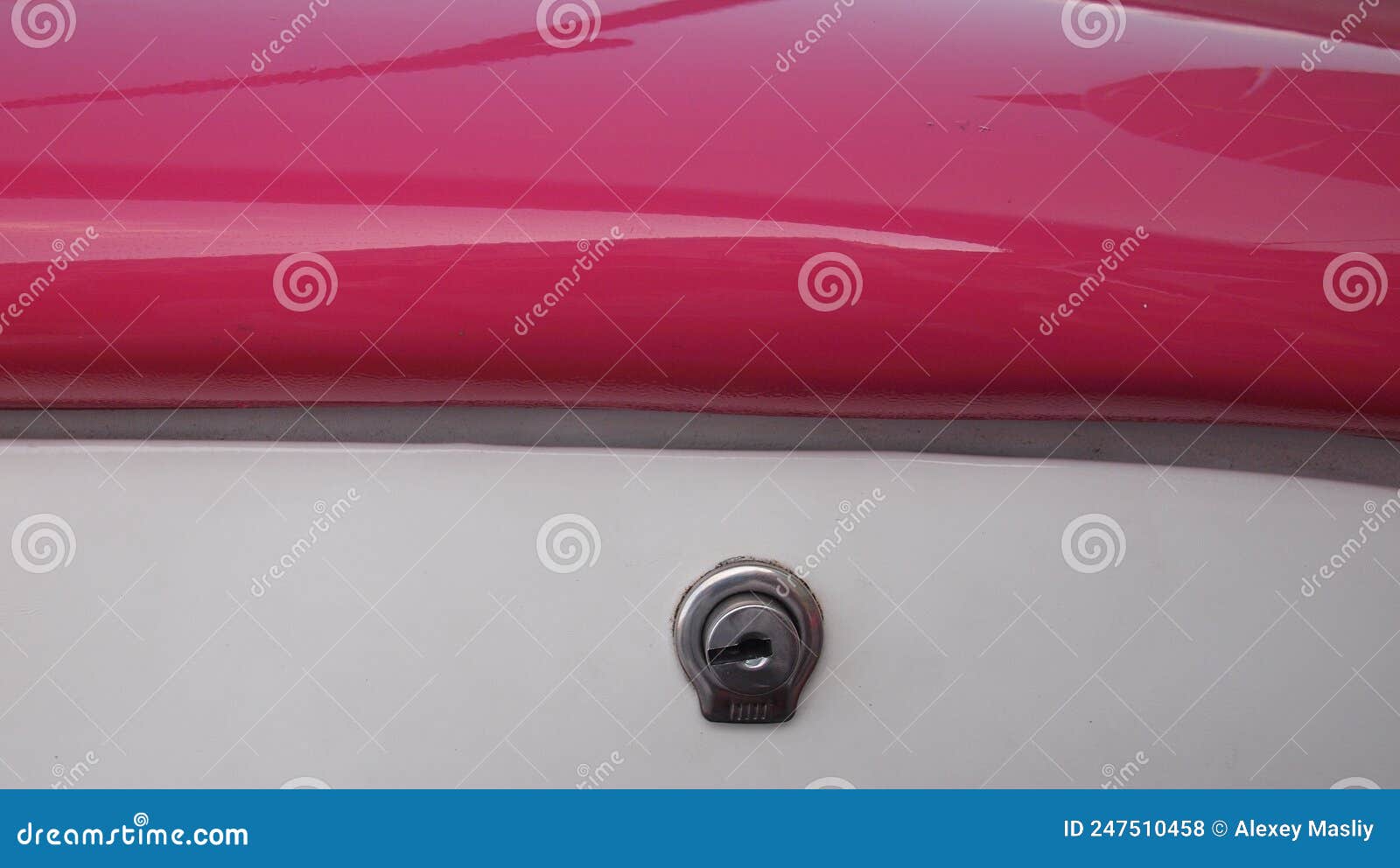 Pink Dashboard and White Glove Compartment of a Retro Car Stock Photo ...