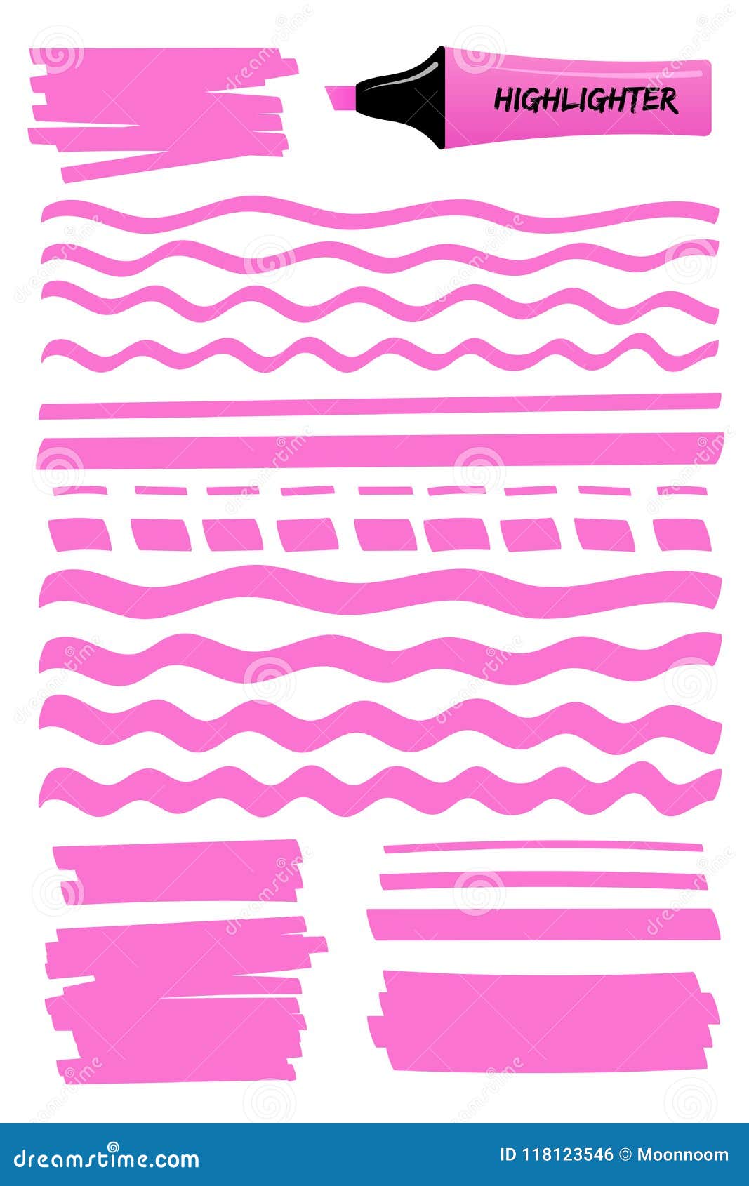 Pink Dashed and Wavy Highlight Lines and Squares Stock Vector ...