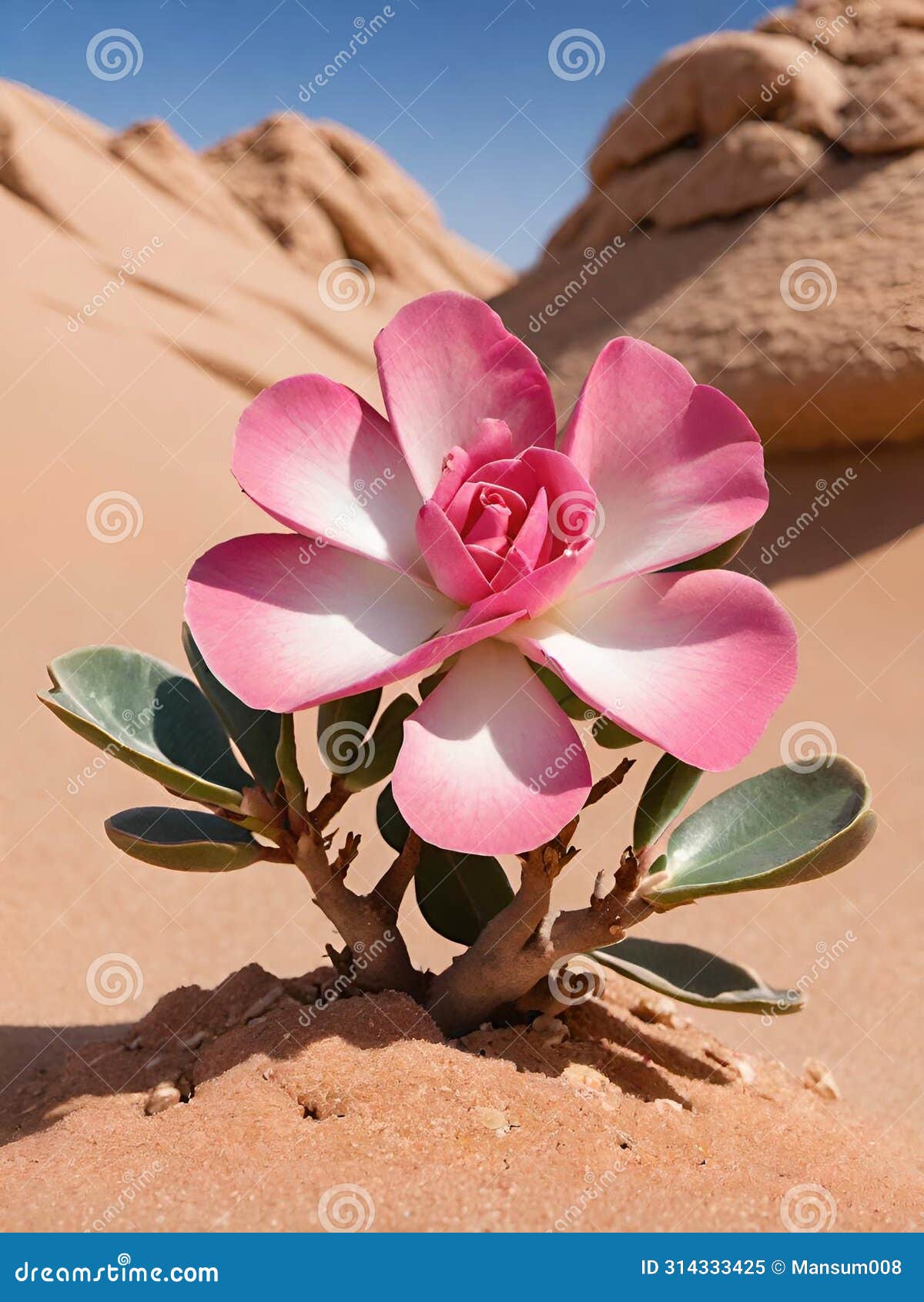 Pink Desert Rose Flower in Desert Stock Illustration - Illustration of ...